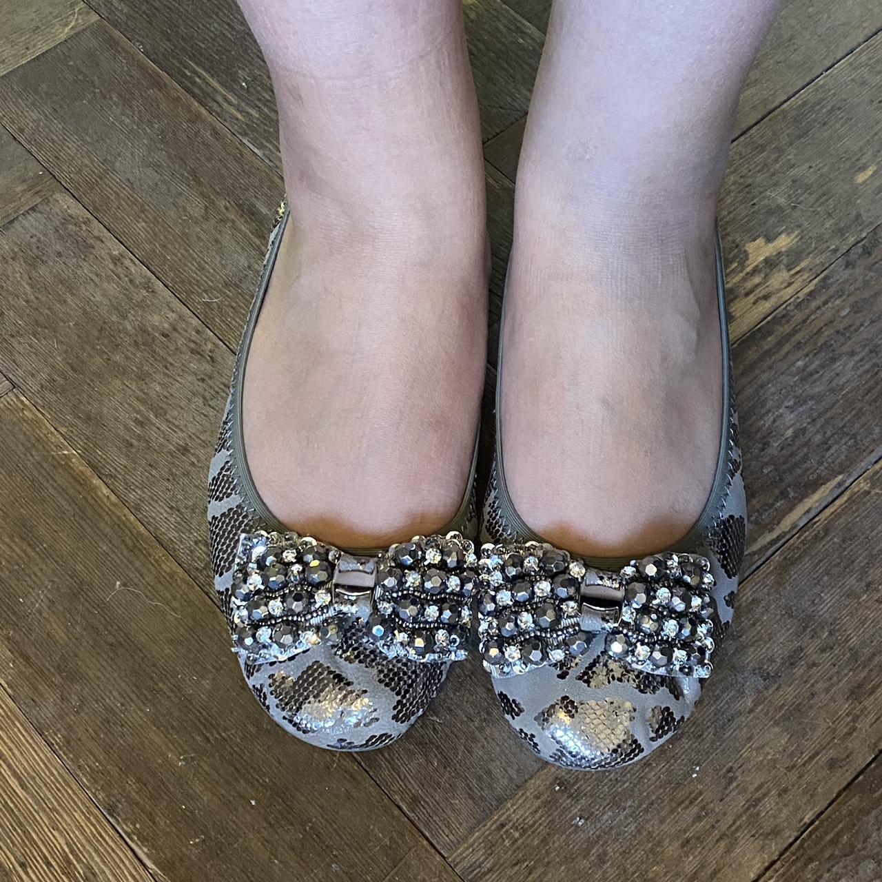 vintage miu miu ballet flats , silver bow... - Depop
