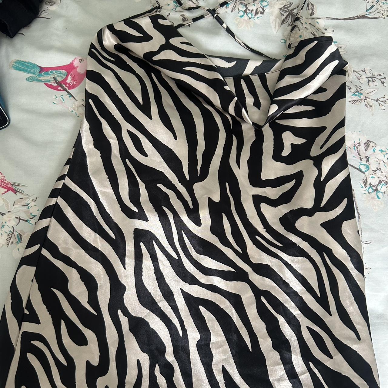 h&m zebra cross back satin cowl neck dress. worn a... | Depop