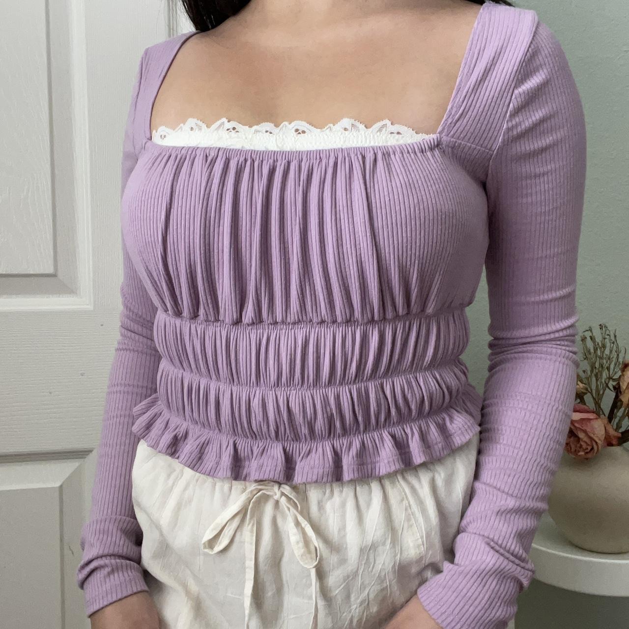 lavender milkmaid style top 💟 soooo cute it’s almost... - Depop