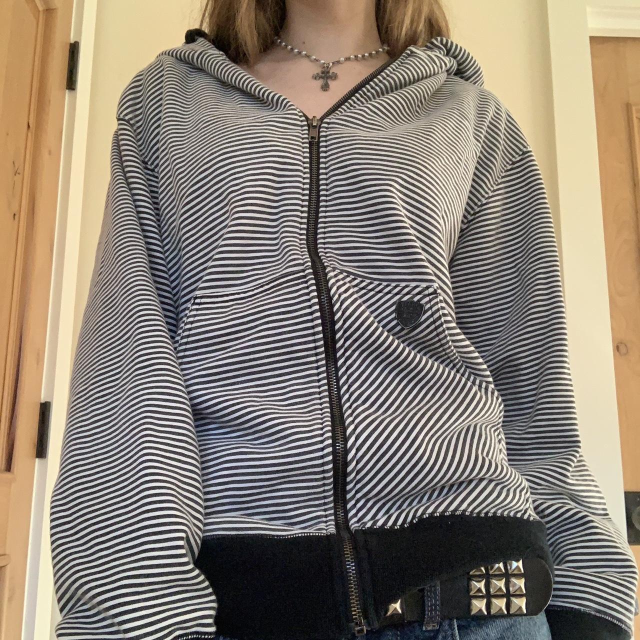 ⋆☠︎︎•˚₊‧⋆. y2k grunge emo flip striped jacket... - Depop