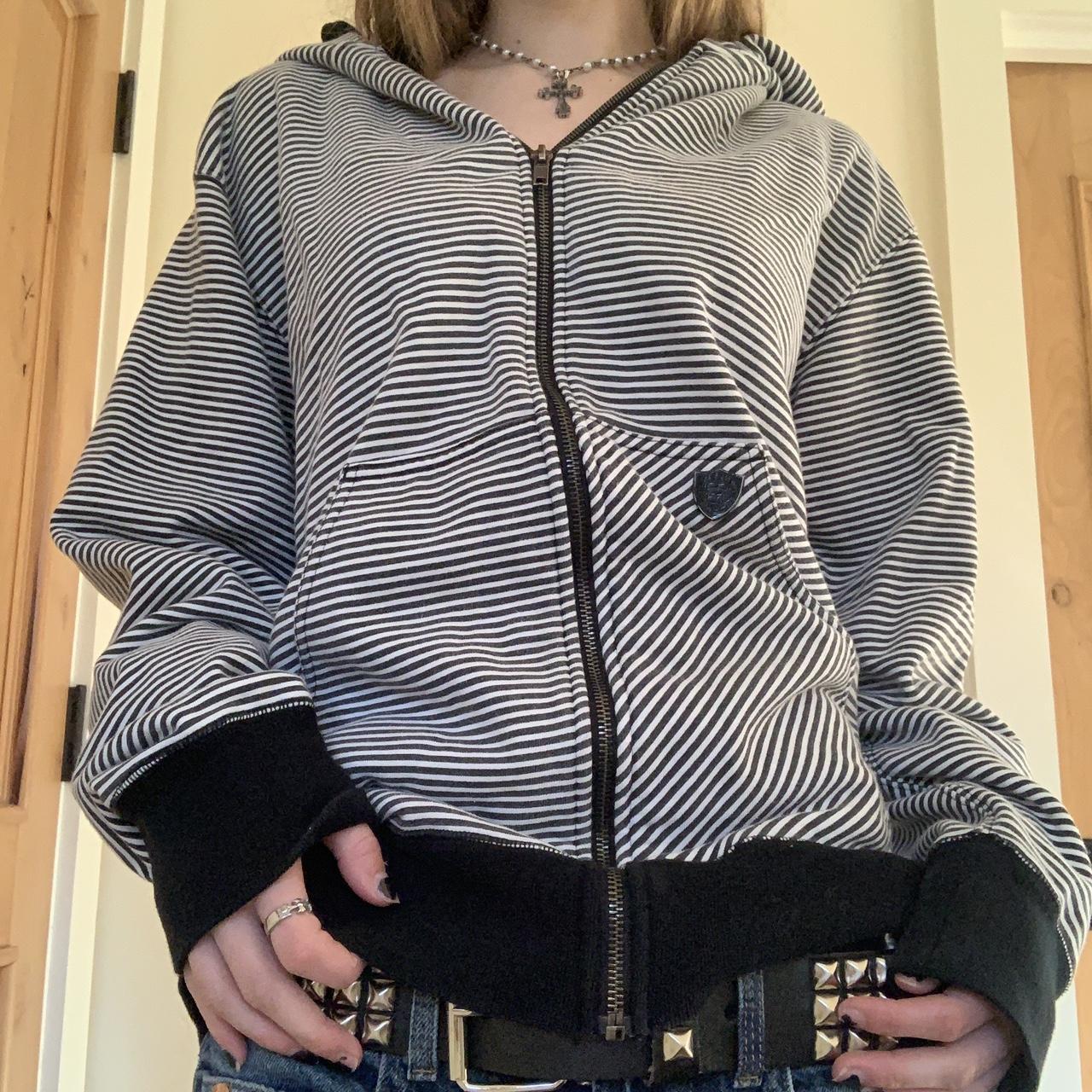 ⋆☠︎︎•˚₊‧⋆. y2k grunge emo flip striped jacket... - Depop