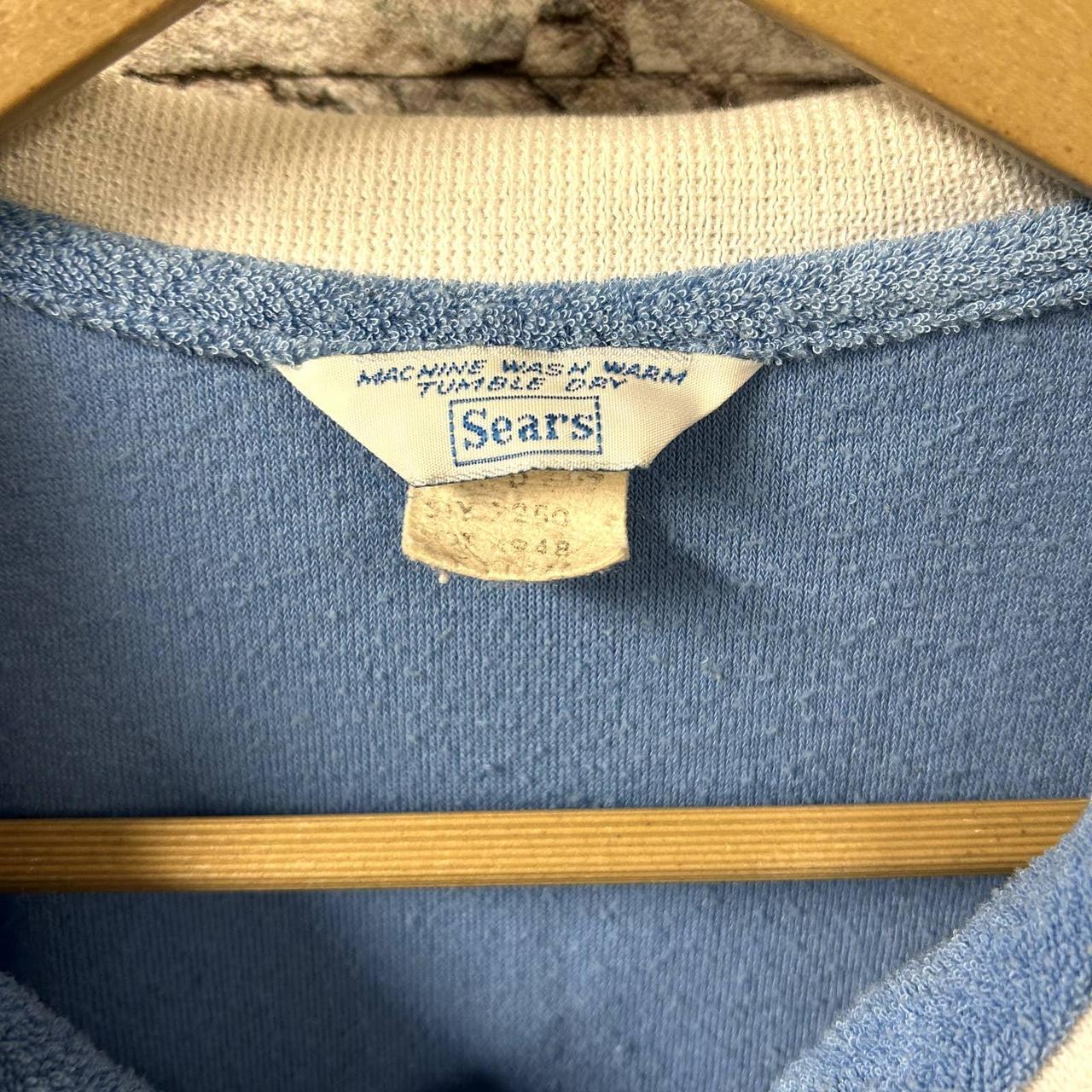 1970s vintage sears terry cloth polo shirt baby blue... - Depop