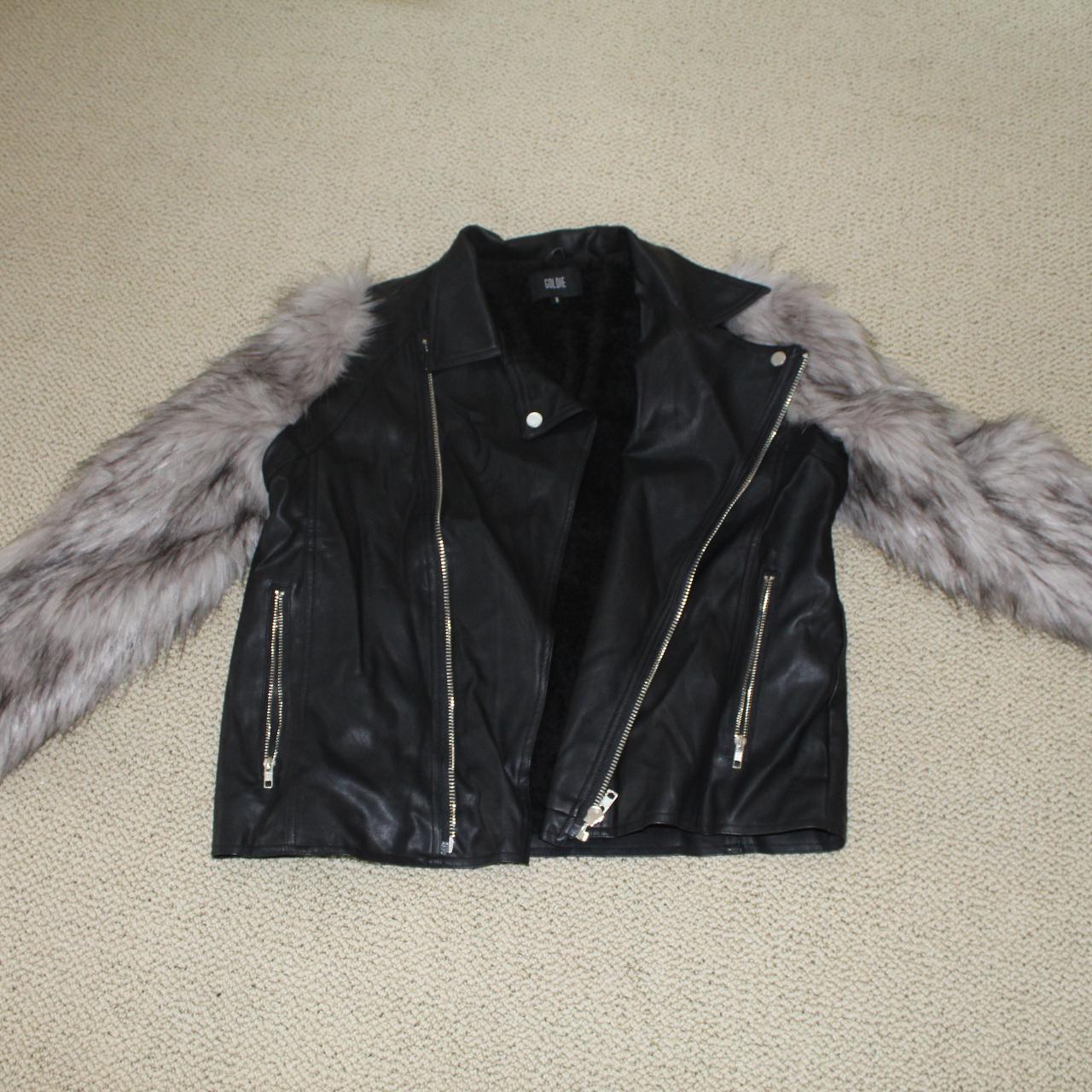 Faux Leather Jacket - fur sleeves - body fleece lined - Depop