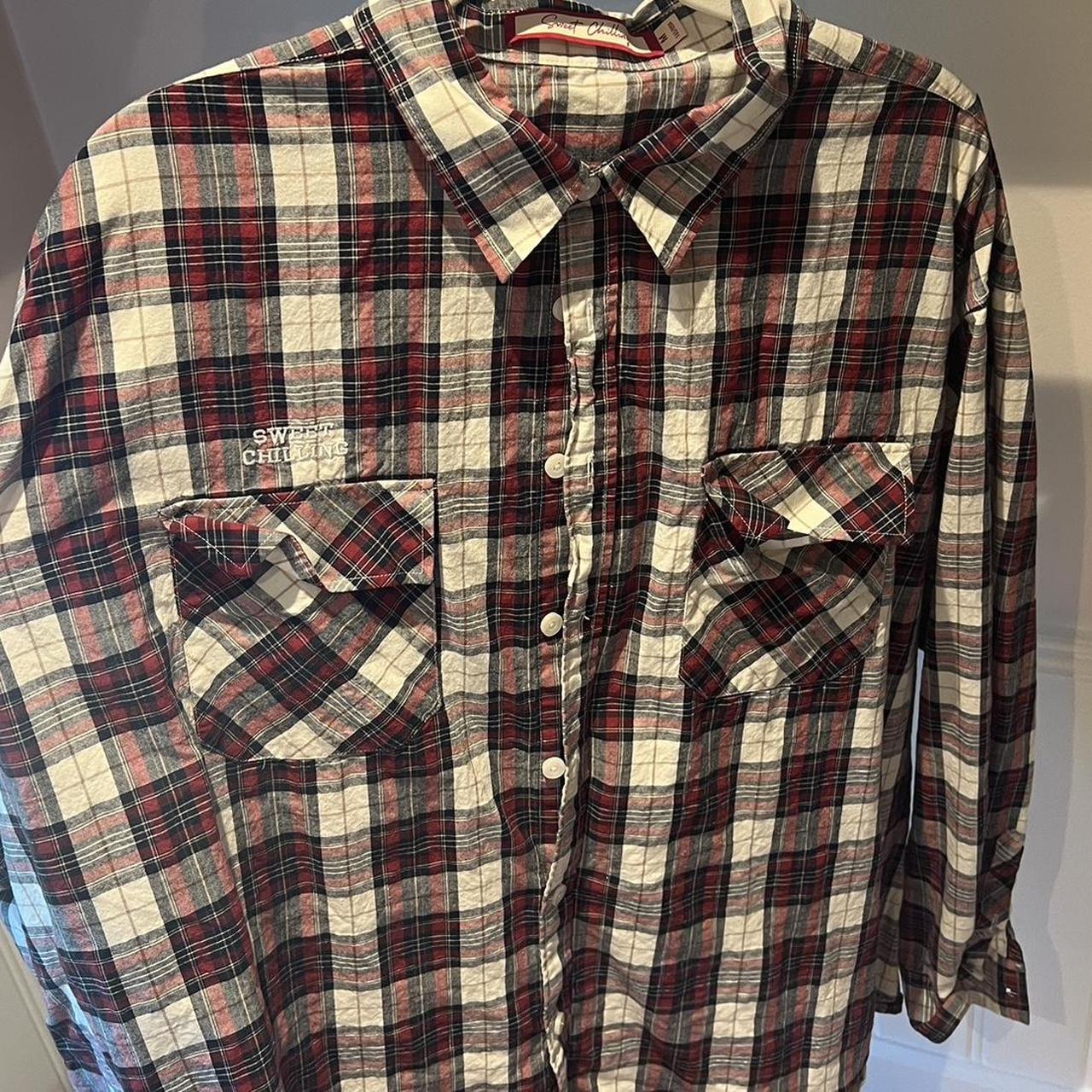 sweet chilling thin flannel size medium super cute... - Depop