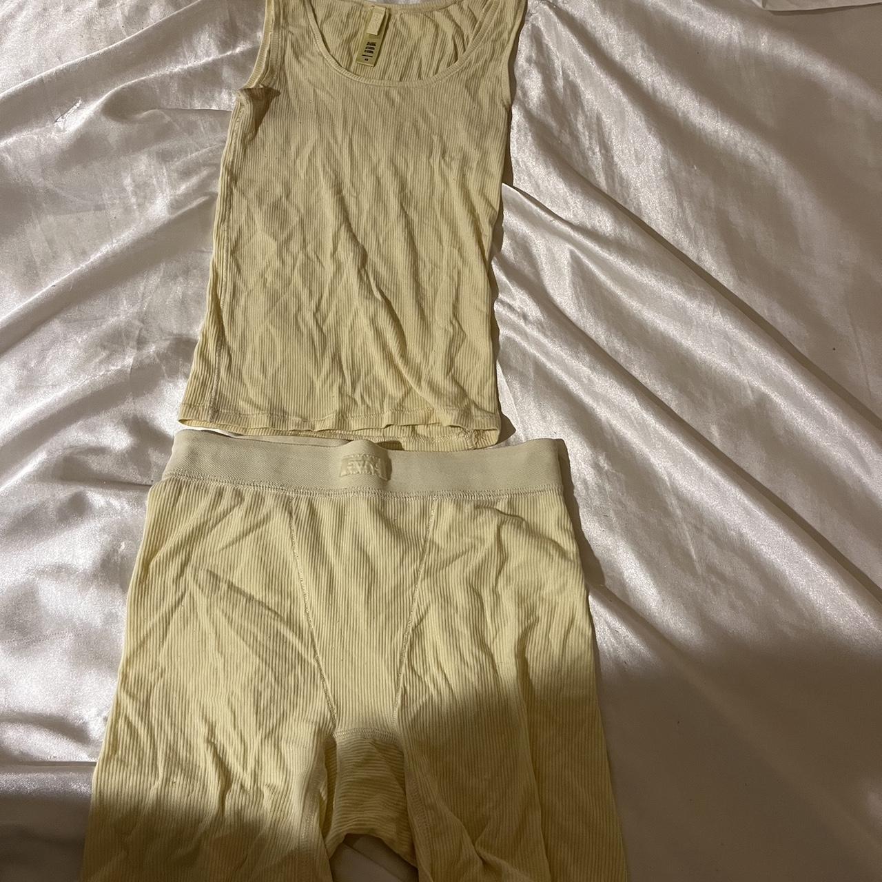 Skims Cotton Rib Set Cream new condition - worn a... - Depop