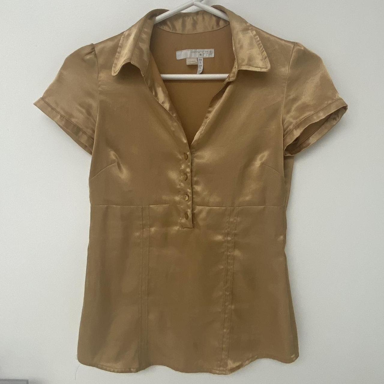 VINTAGE 90s GOLD SATIN BLOUSE Brand: TRF Size:... - Depop
