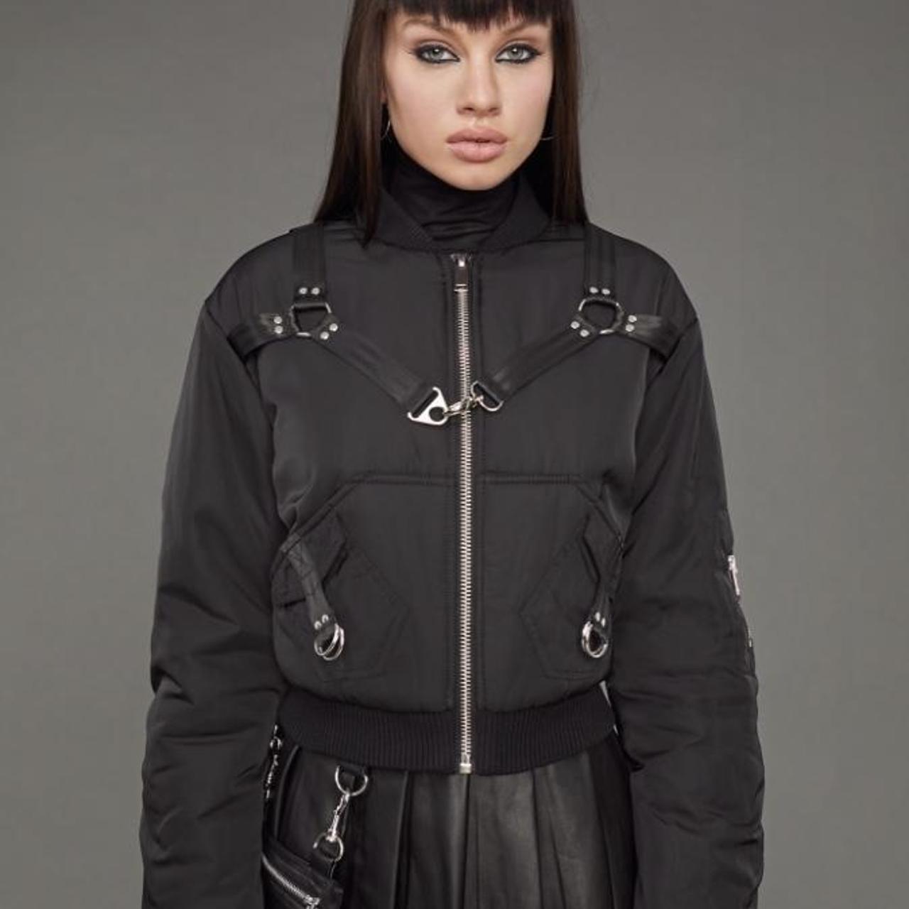 Black Bomber jacket with buckles - Depop