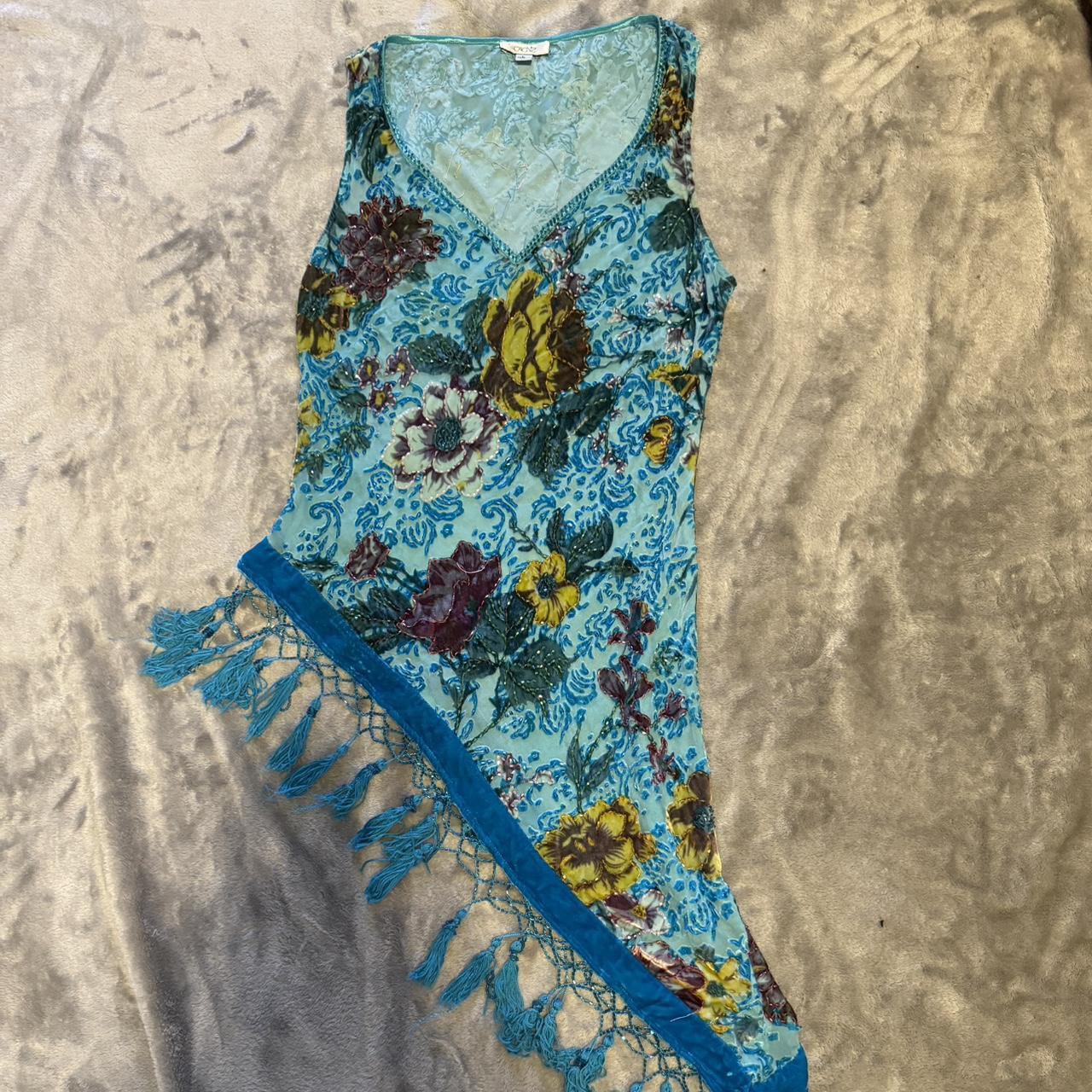 Vintage Cache embroidered beaded dress with tassels... - Depop