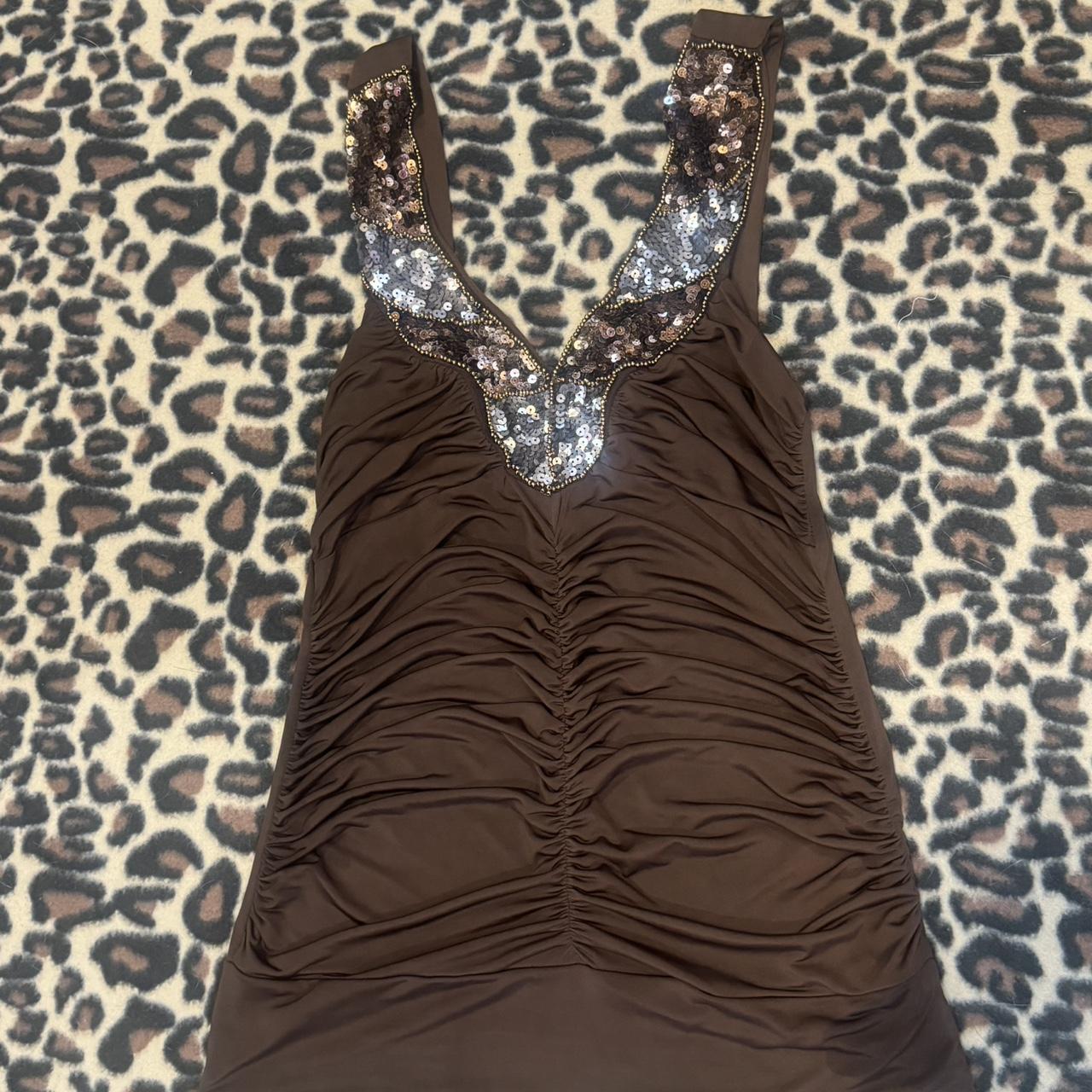 Brown and silver sequin tank top by wet seal... - Depop