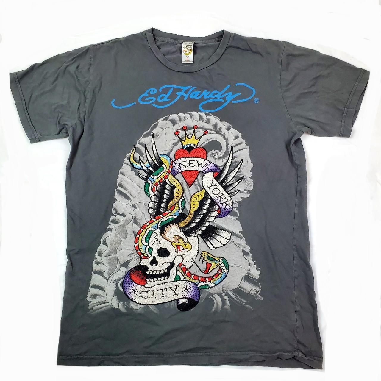 Ed Hardy Men's Grey T-shirt | Depop