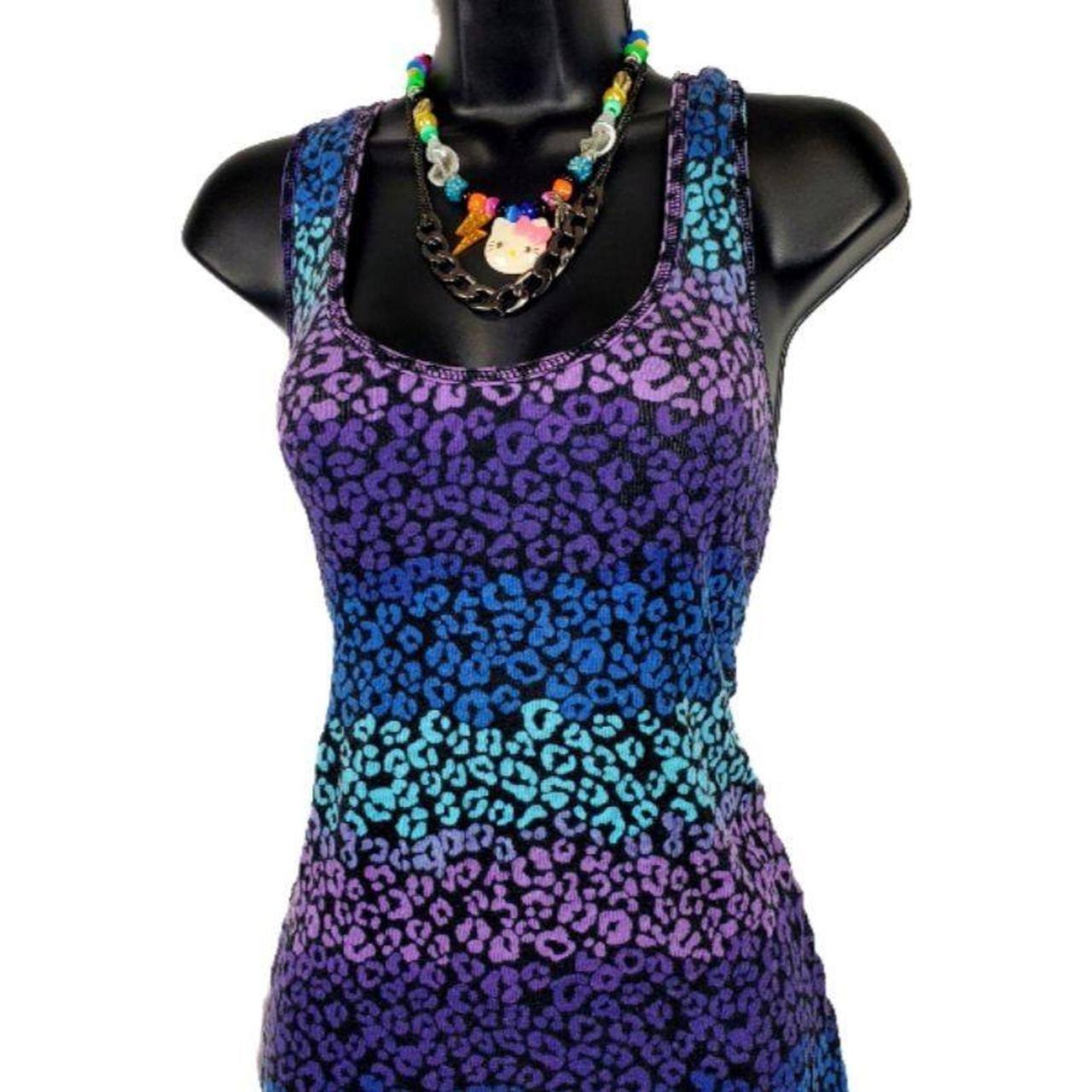 Cheetah scene tank top Early 2000s scene core blue... - Depop