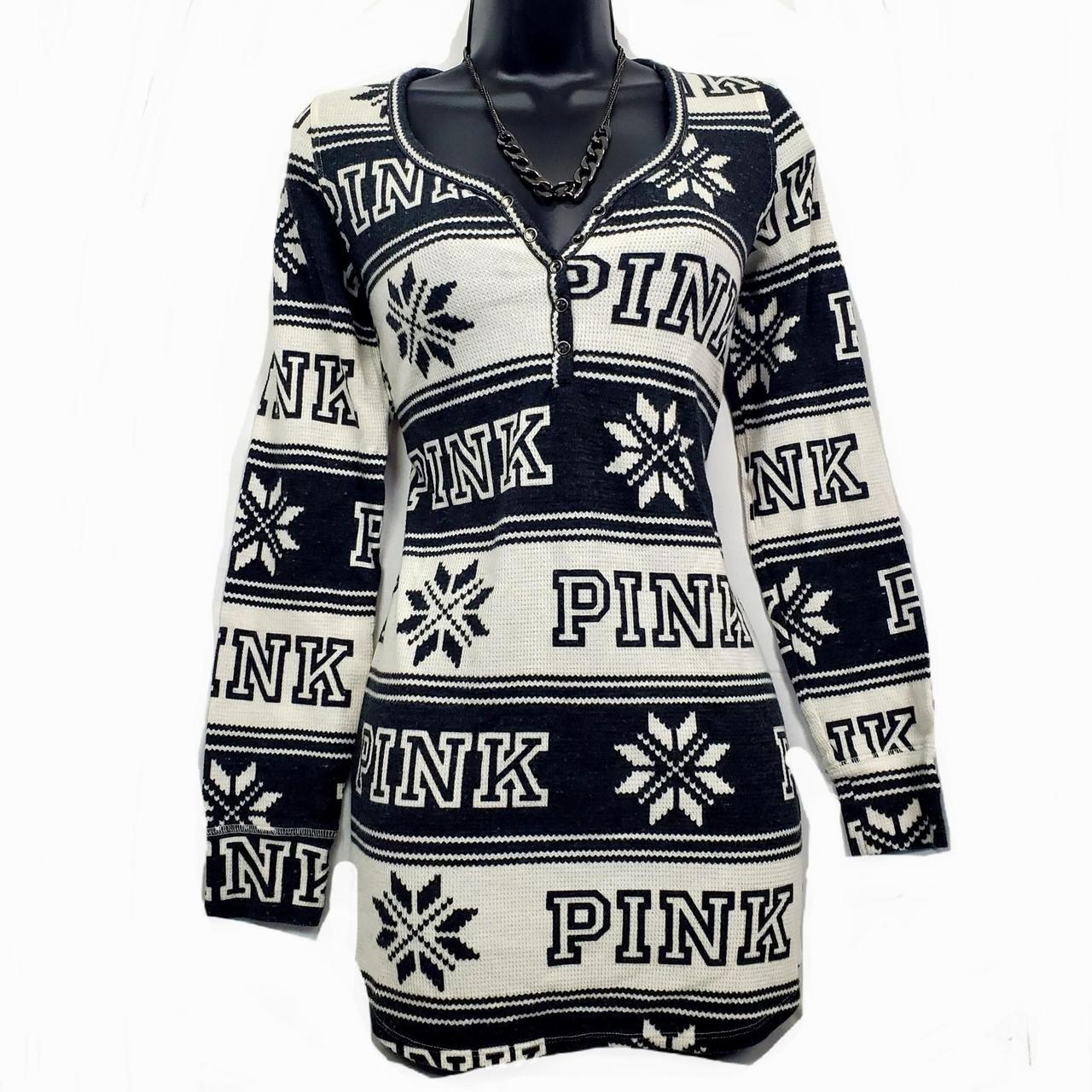 VS PINK fair aisle thermal Preppy gray and white... | Depop