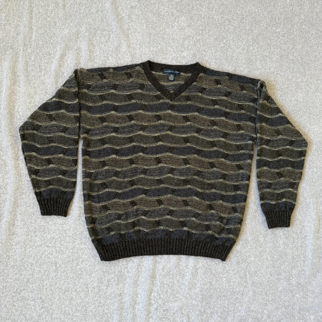 Vintage V Neck Wavy Pattern Knit Sweater Size:... - Depop