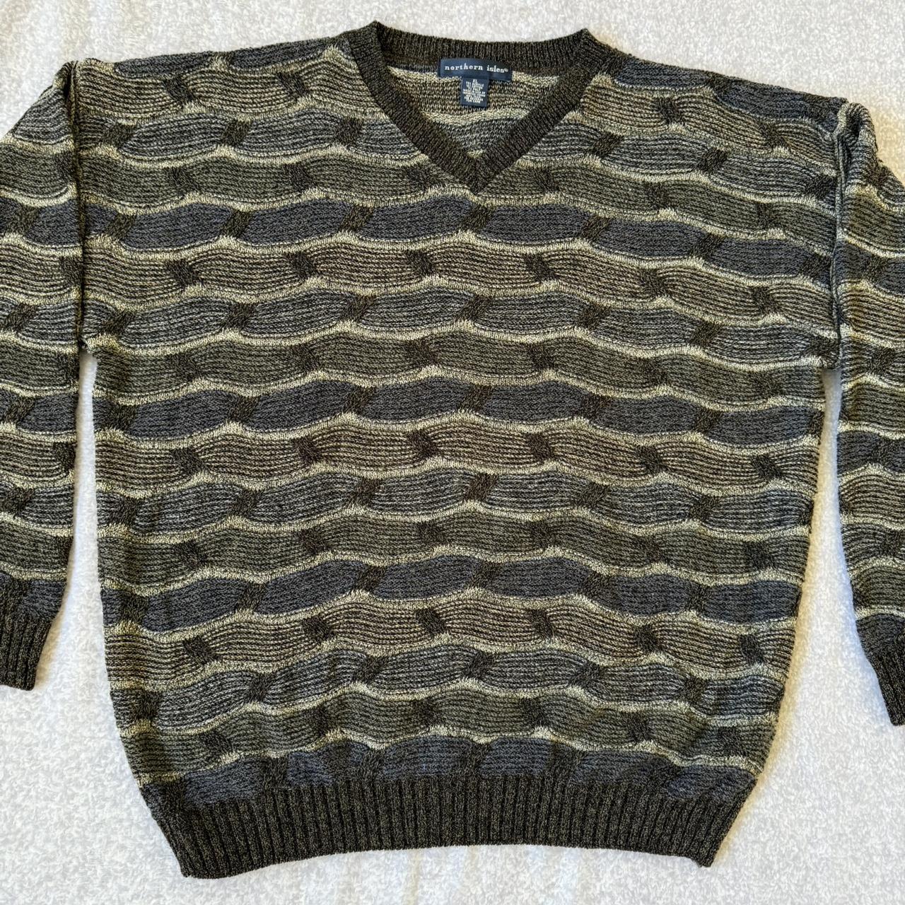 Vintage V Neck Wavy Pattern Knit Sweater Size:... - Depop