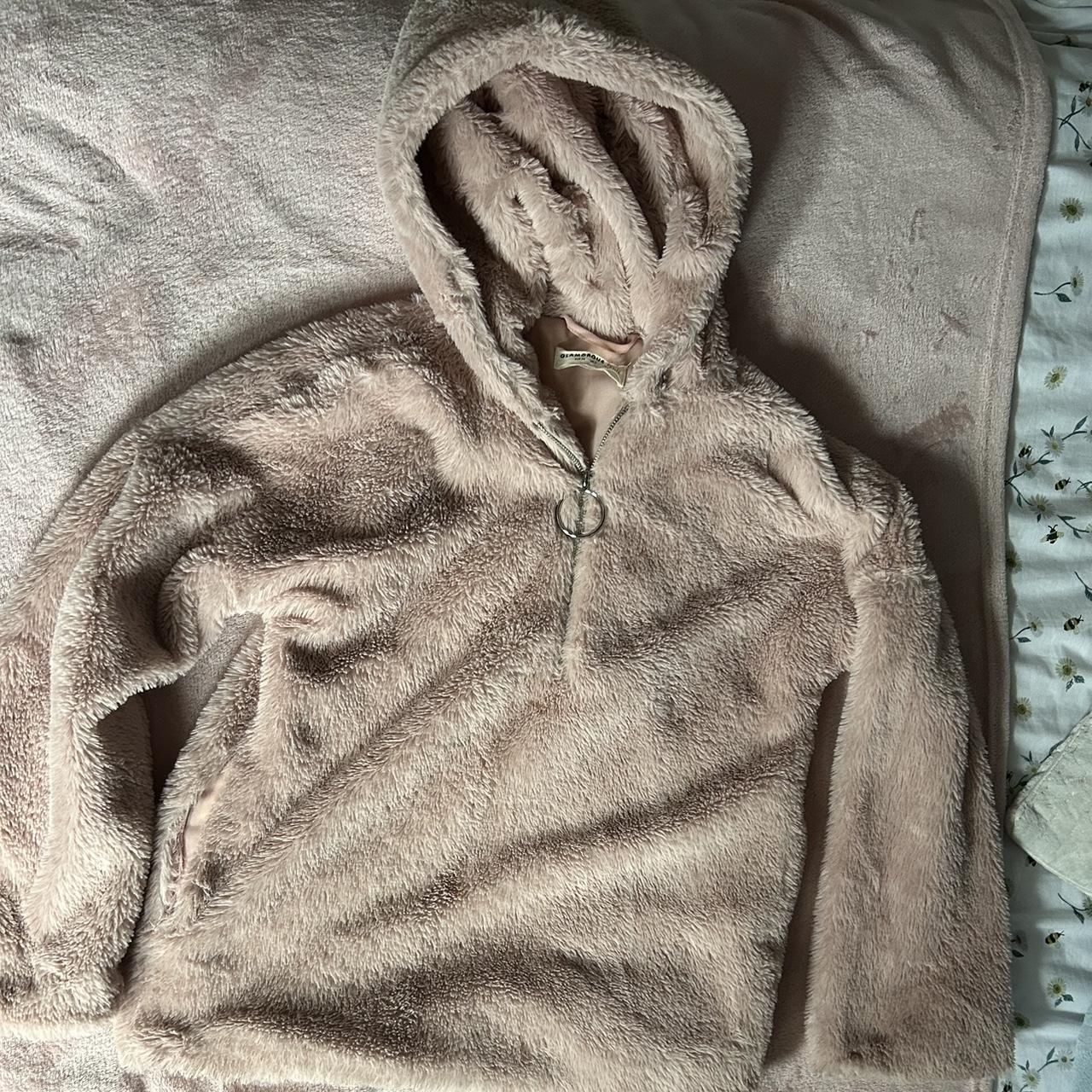 New Look fluffy pastel pink teddy jacket with hood,... - Depop