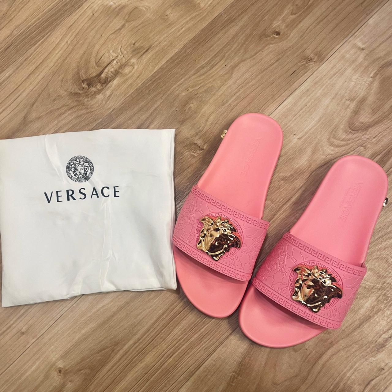 Versace Women's Pink Slides | Depop