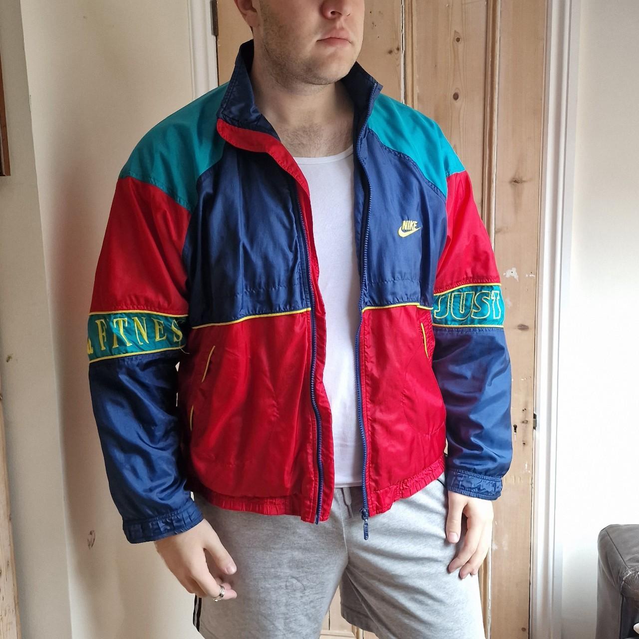 Vintage Nike sports fitness jacket in navy, Red,... - Depop