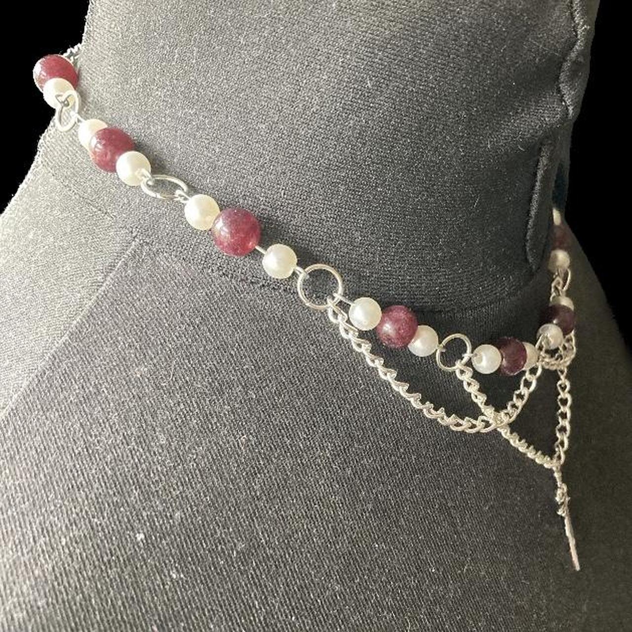Garnet Sword Necklace - silver plated chain ... - Depop