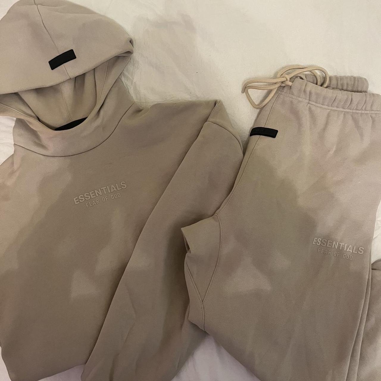 Essentials cream tracksuit - hoodie and joggers... | Depop