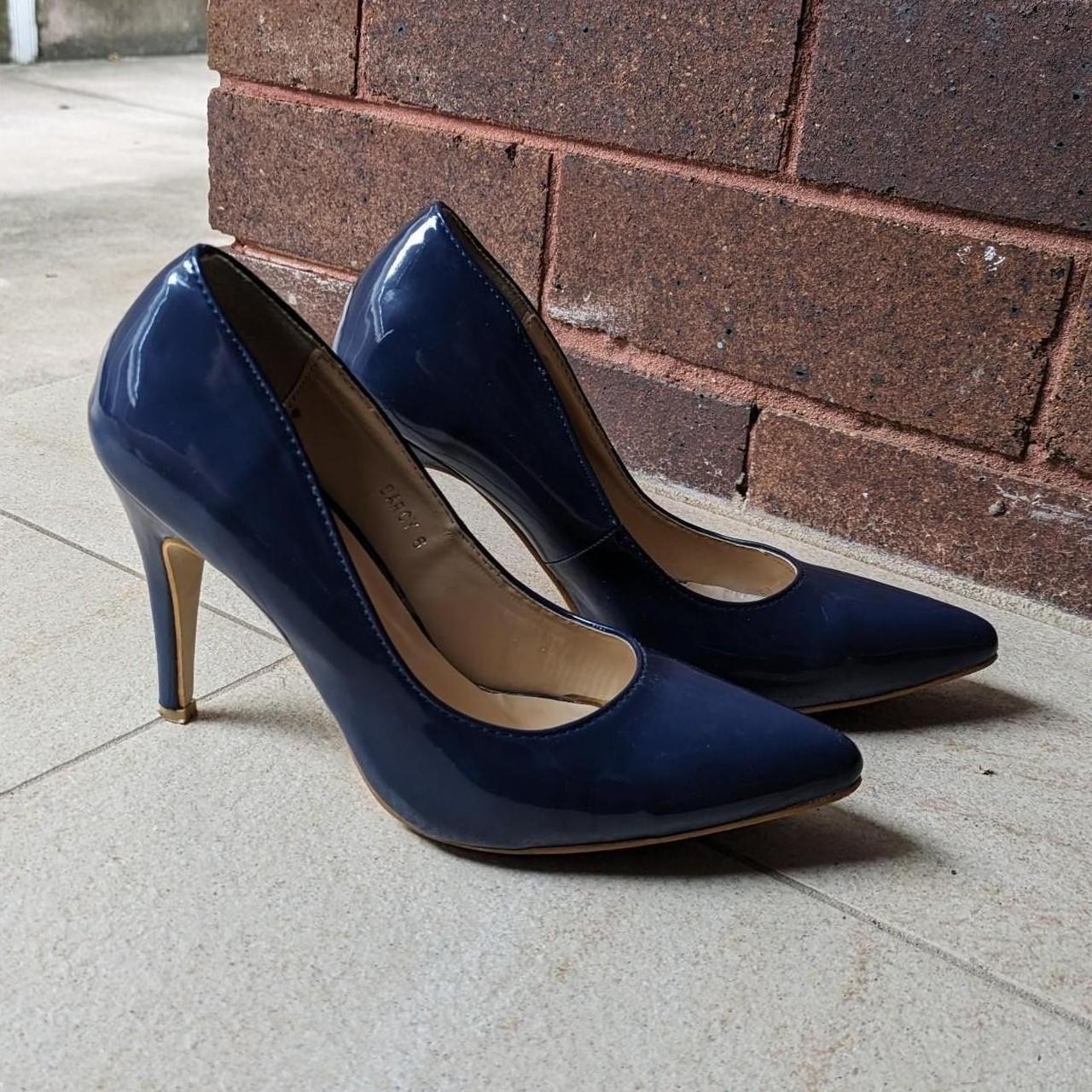 Navy Blue Point Toe Stiletto Heel Shoes Size:... - Depop