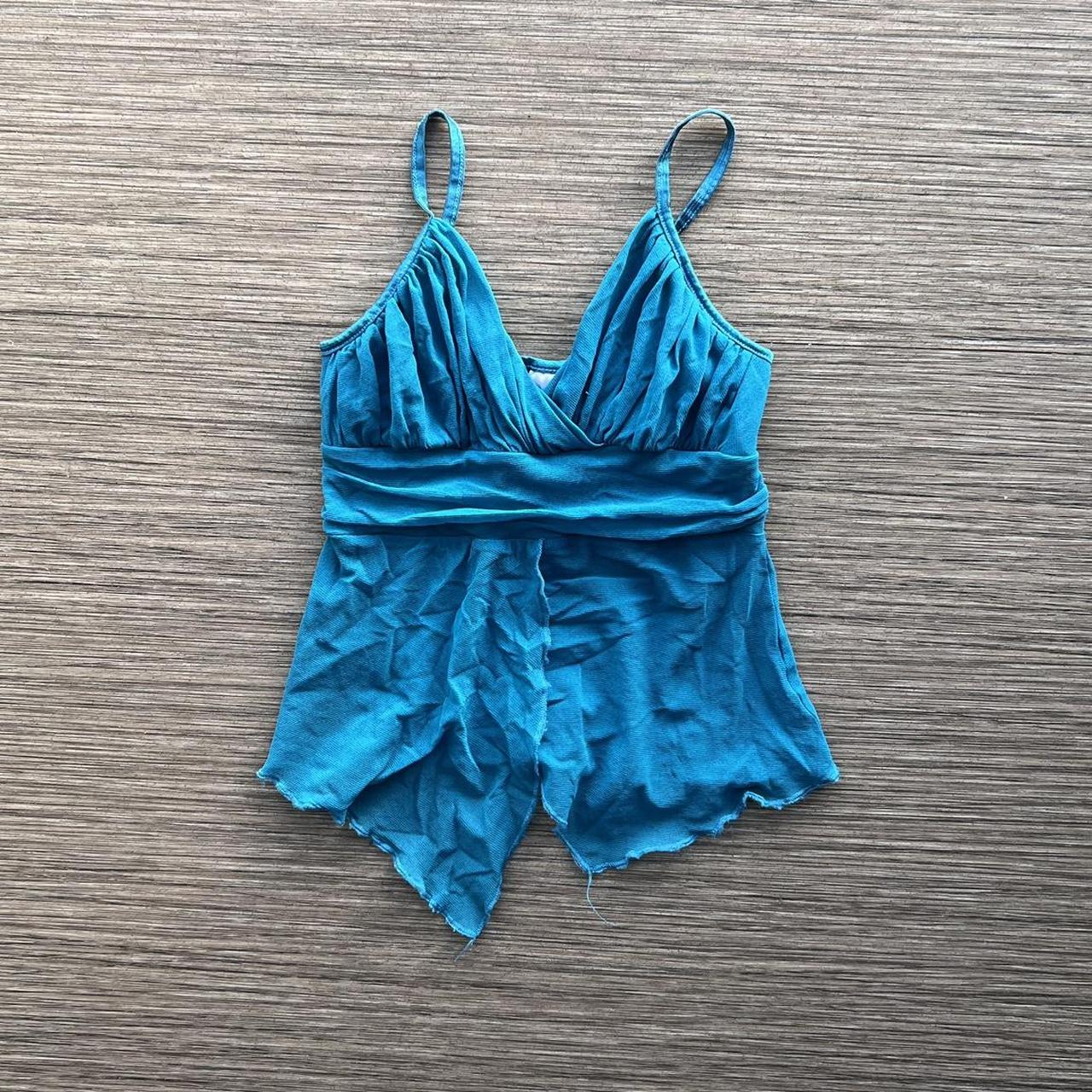 Vintage 2000s blue mesh wrap cami - from select -... - Depop