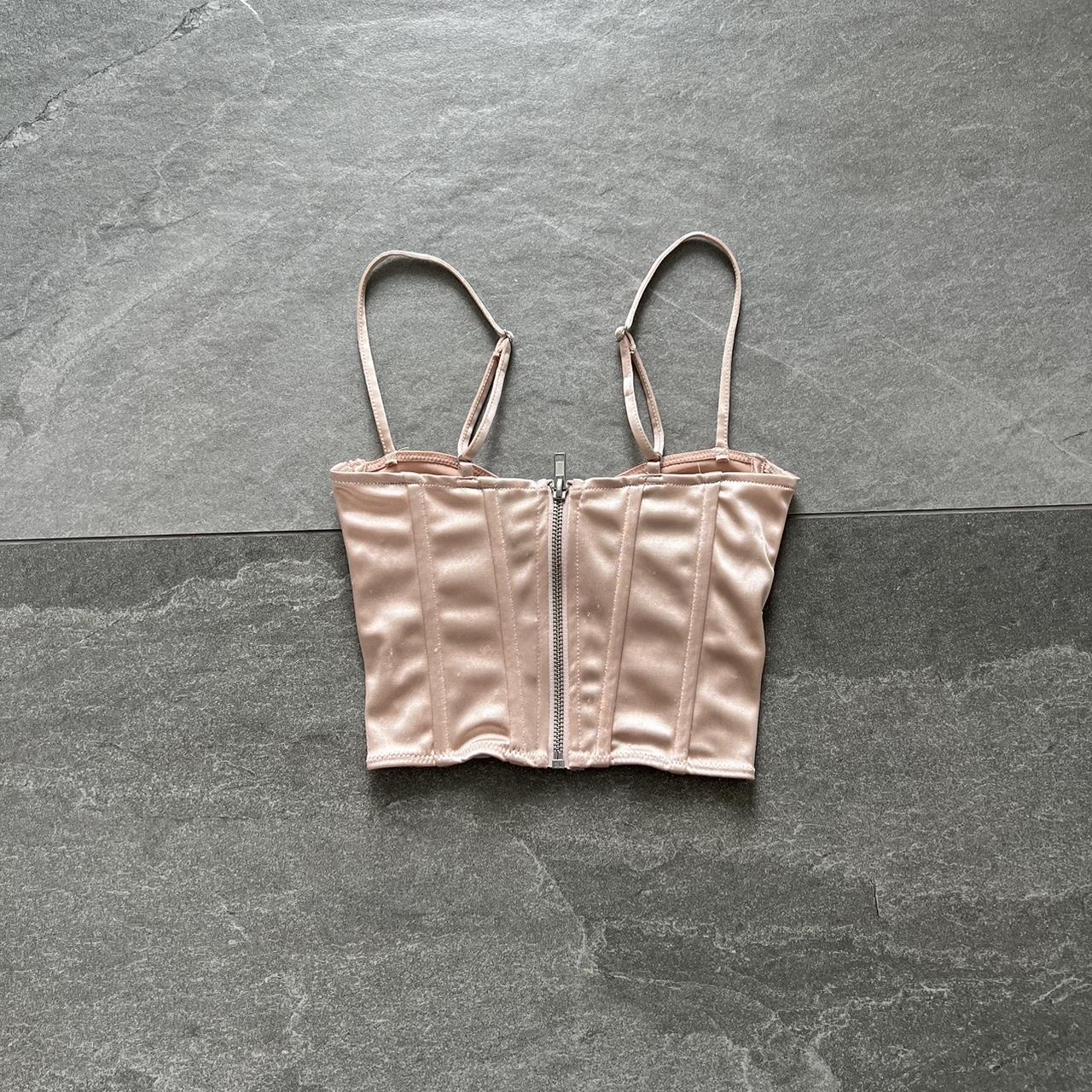 Pink satin H&M corset top Size: xxs #pink #xs... - Depop