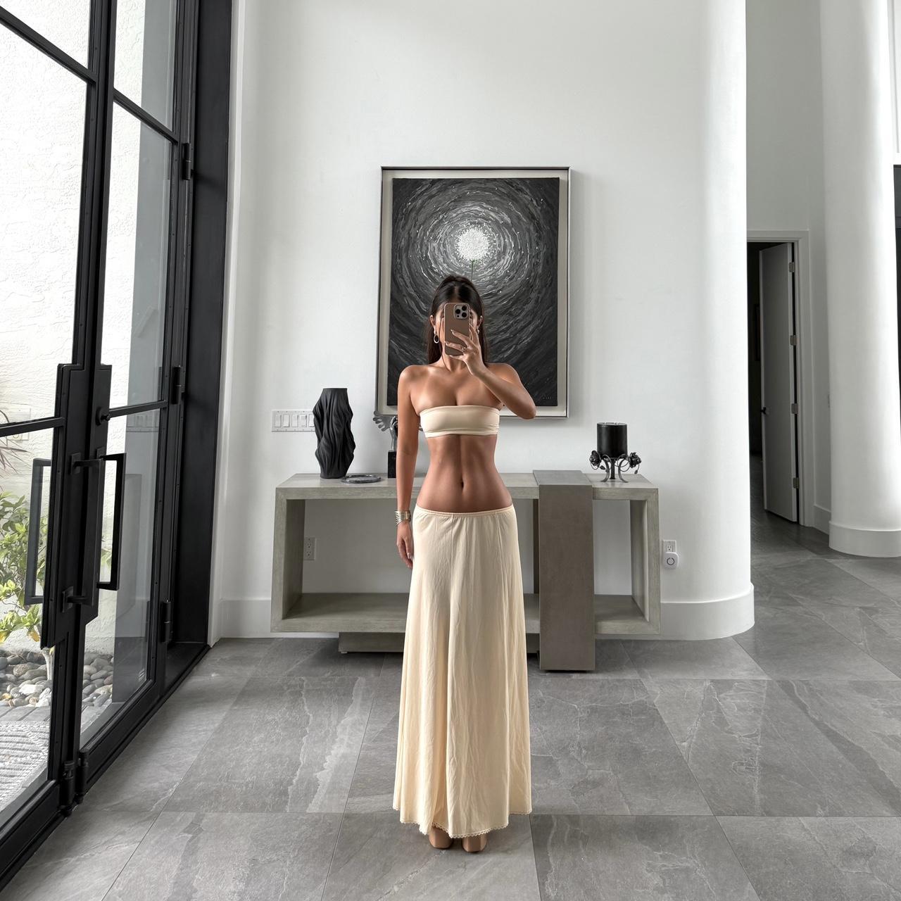 Cream maxi skirt, sheer Size: SML, fits xs or small... | Depop