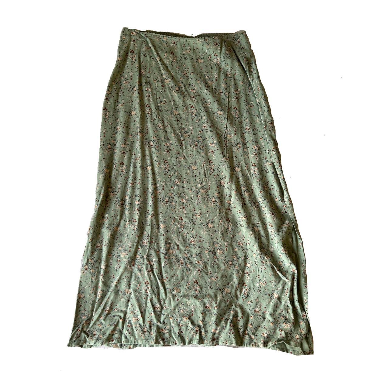 sage green floral midi skirt from brandy melville.... - Depop