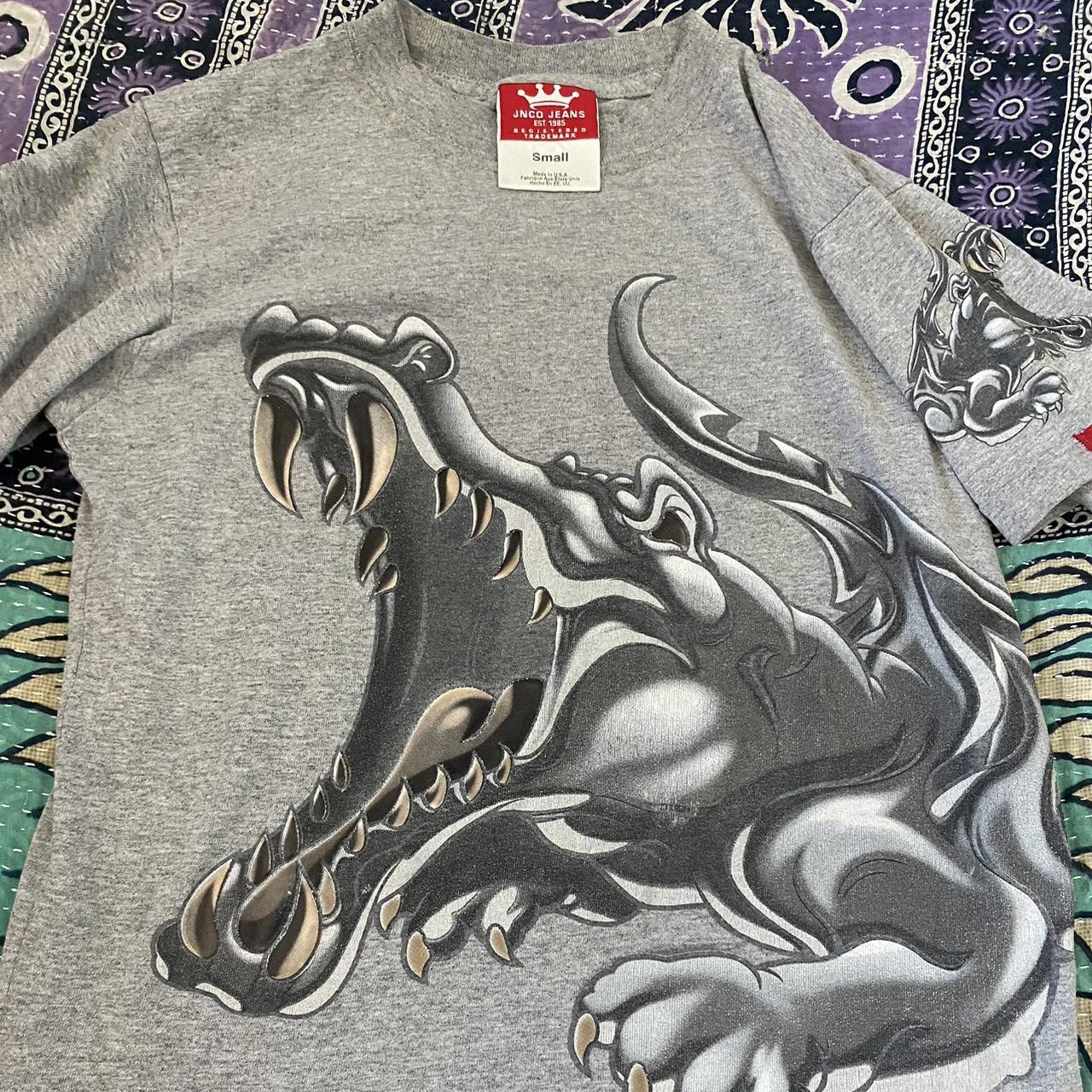 Grey Jnco Shirt w/alligator design on front and... - Depop
