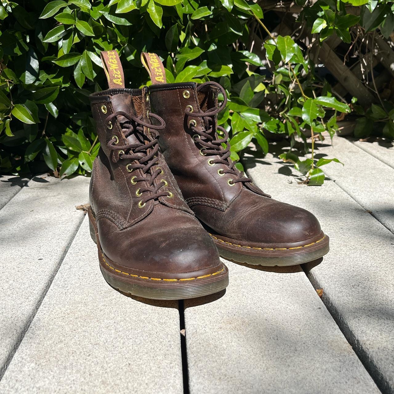 brown leather doc martens, men’s 10 perfectly worn... - Depop