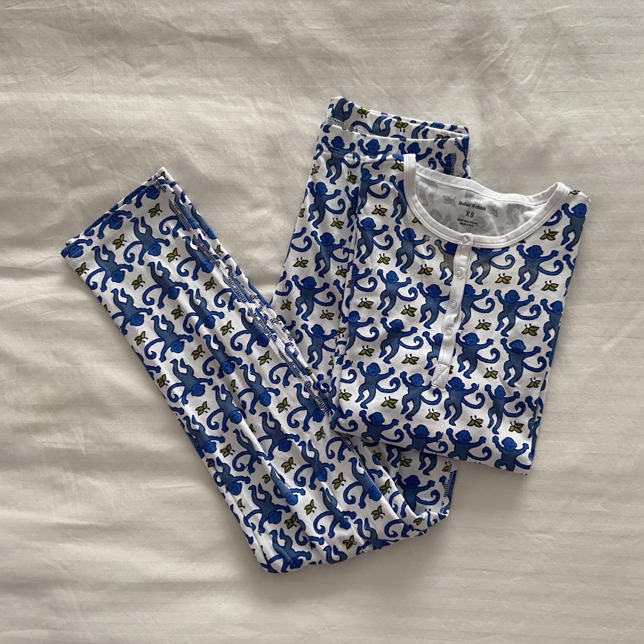 Roller Rabbit blue Monkey pj set Retail $138 FLAW:... - Depop