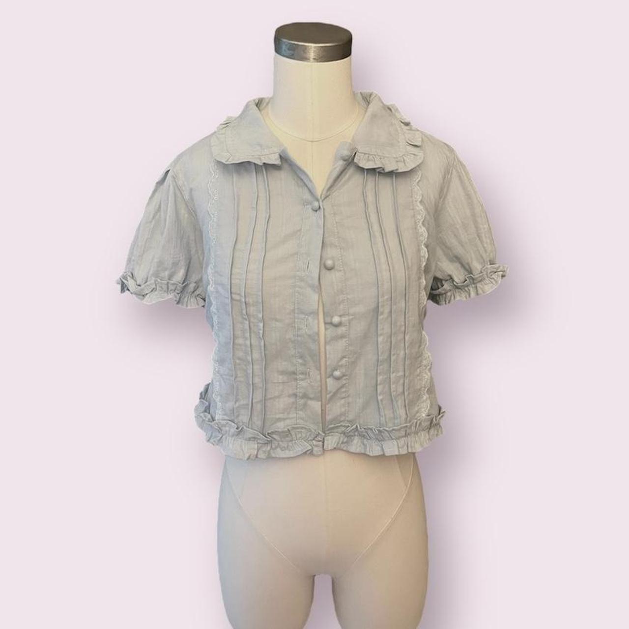 pale blue cropped cottage core blouse fits a US... - Depop