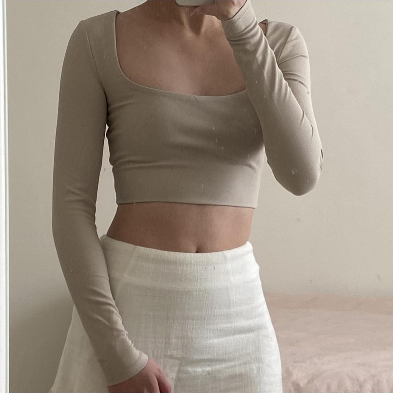 cotton on square neck long sleeve crop top never... - Depop