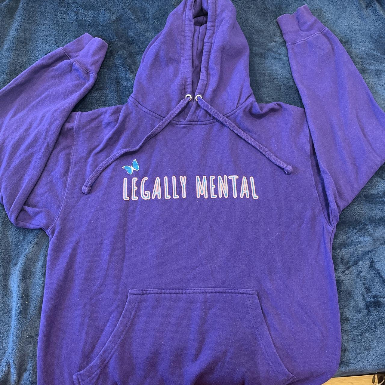 Purple Legally mental hoodie, with pink and blue... - Depop