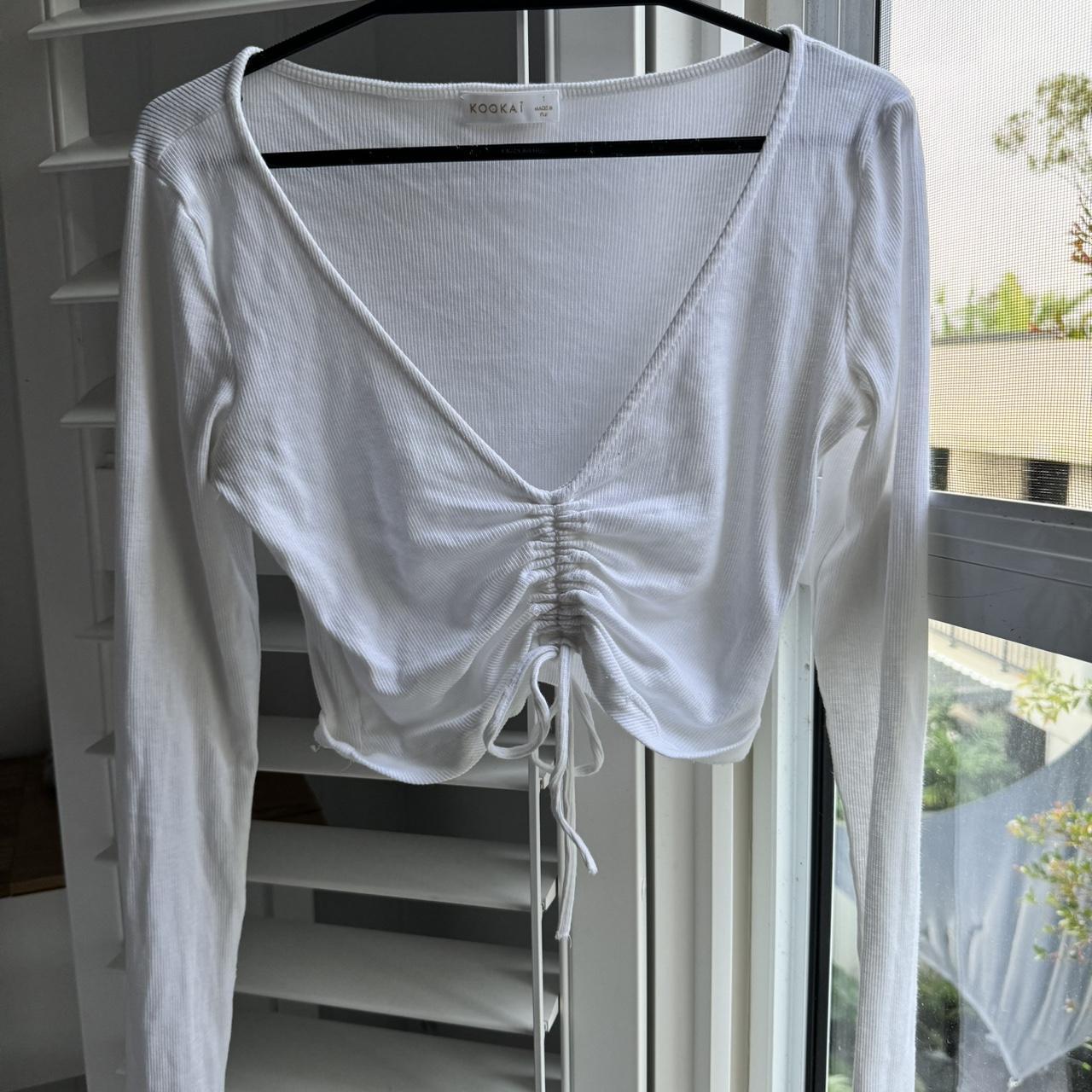 Kookai white long sleep crop top Size 1 - Depop