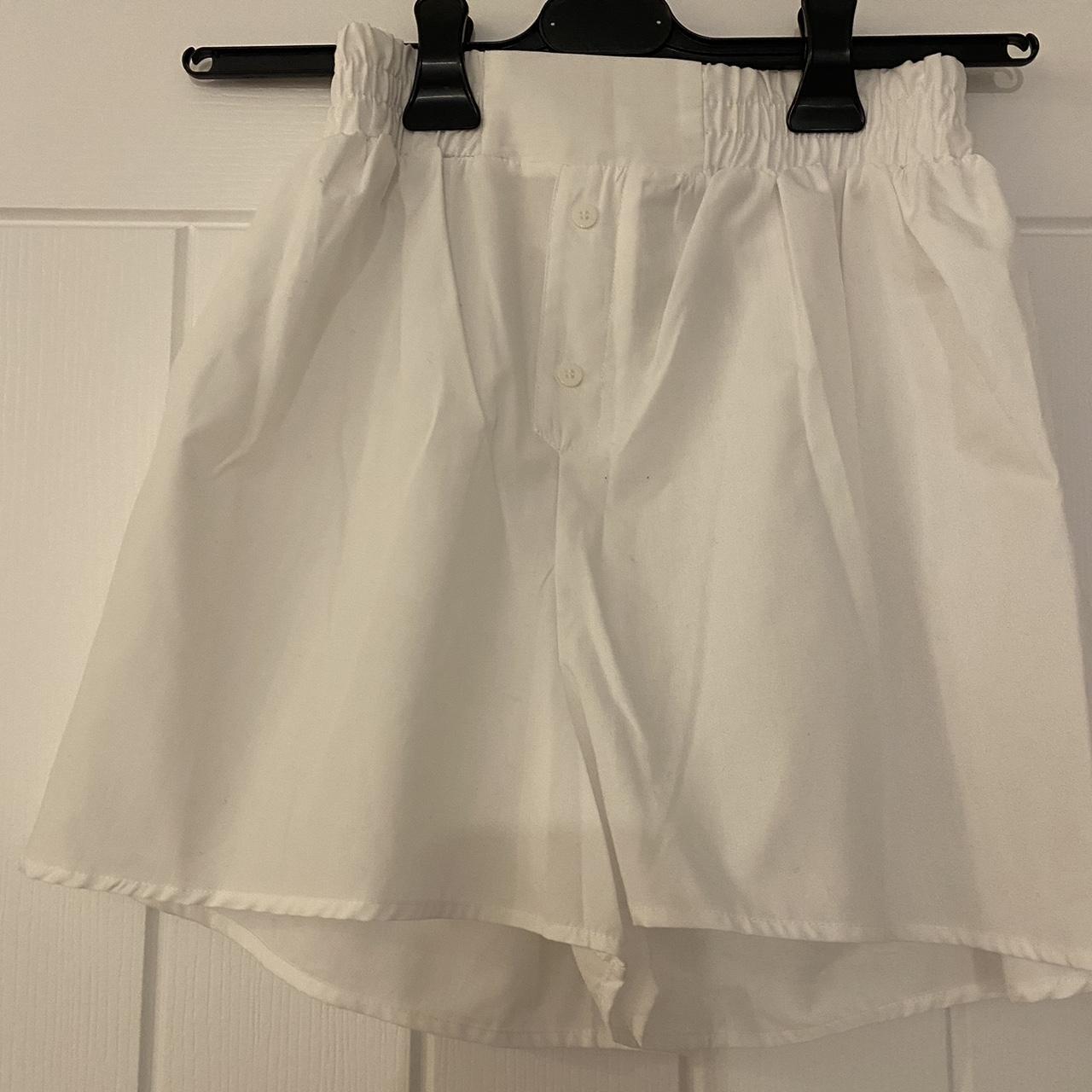 white asos design shorts with stretch waistband and... - Depop