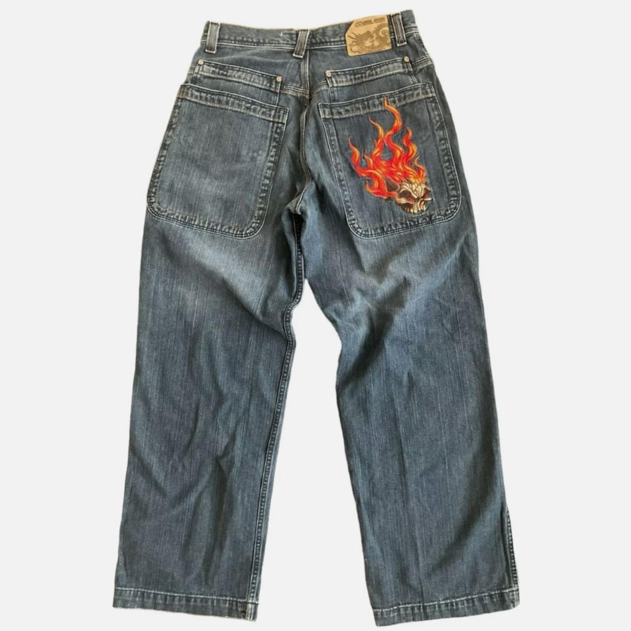 Jnco Jeans Flaming Skull Tribals Skateboard Wide Leg Depop