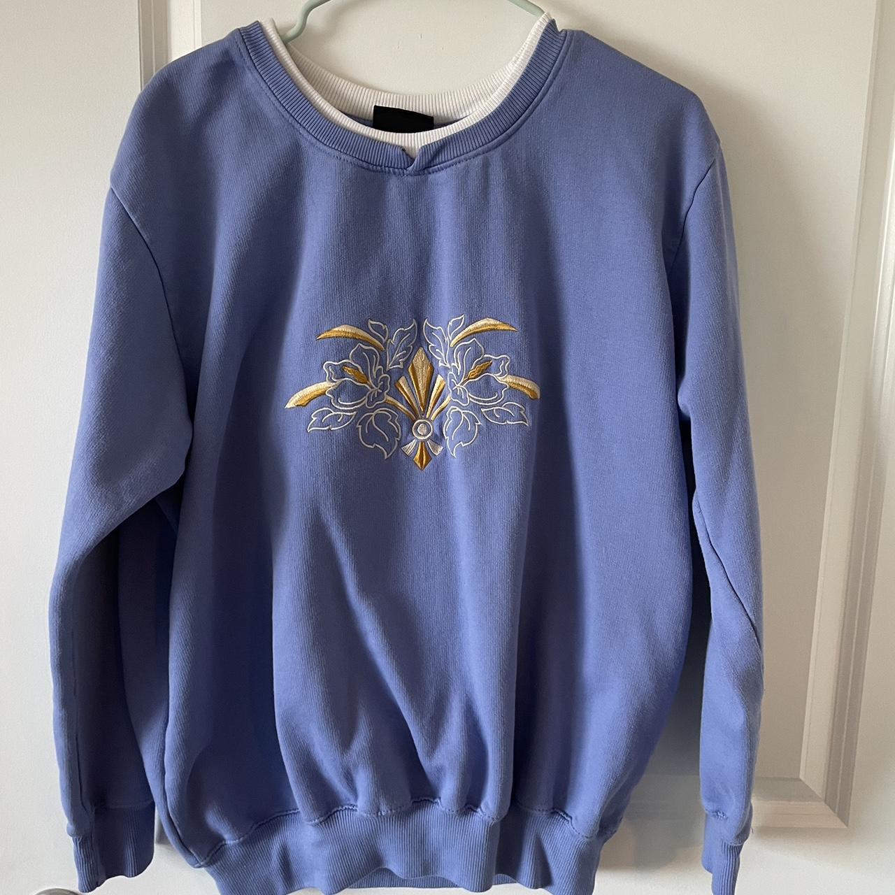 The cutest vintage powder blue sweater!! Size 2 XL... - Depop