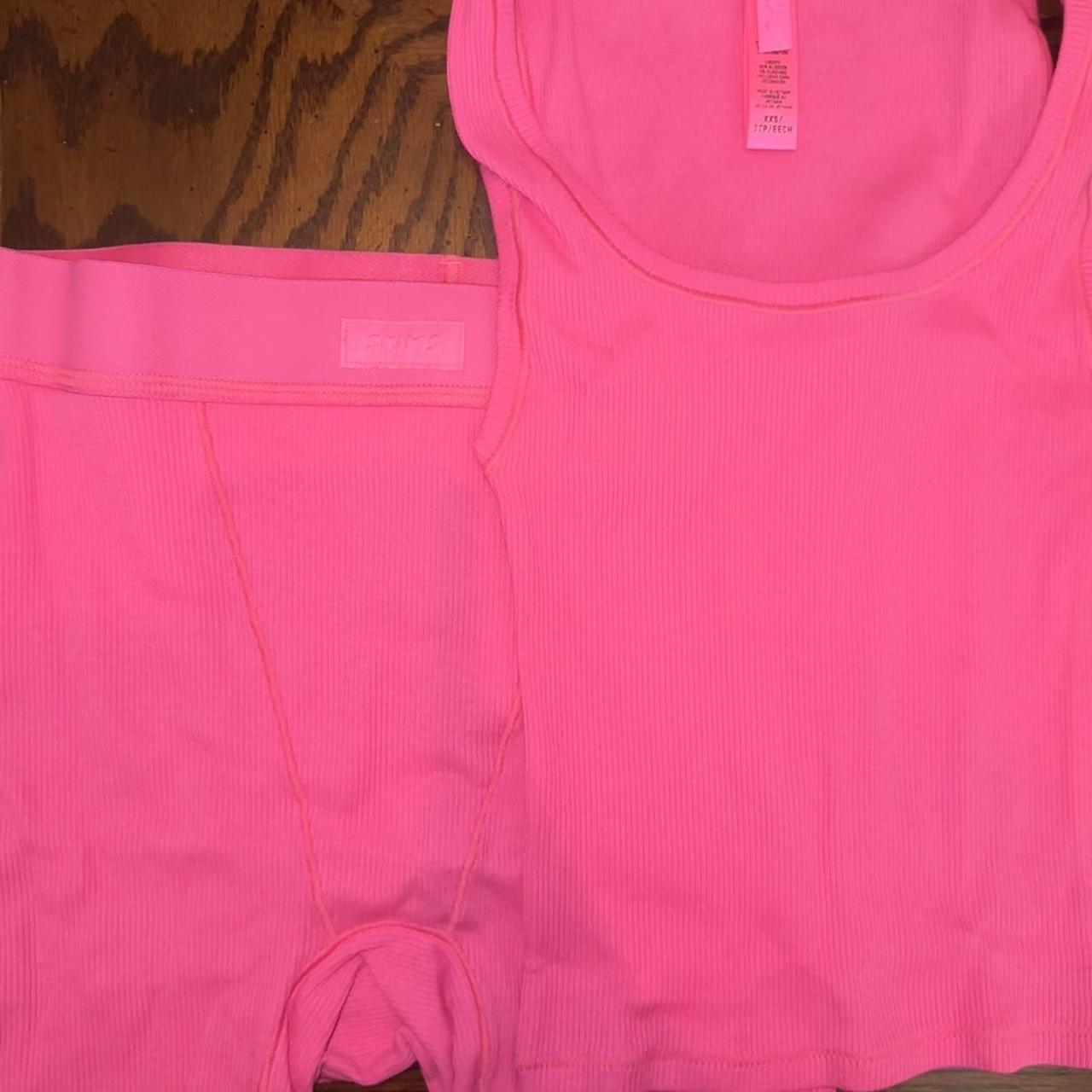 SKIMS COTTON RIB TANK AND BOXER SET IN HOT PINK -... - Depop
