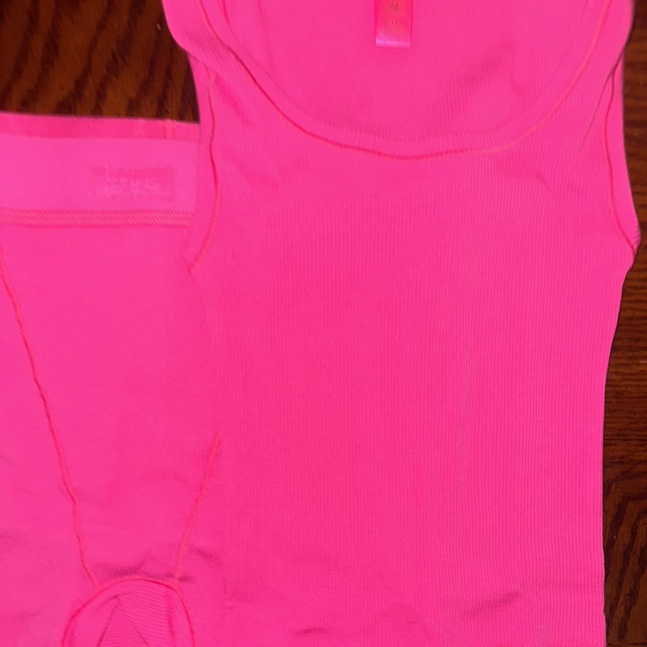 SKIMS COTTON RIB TANK AND BOXER SET IN HOT PINK -... - Depop