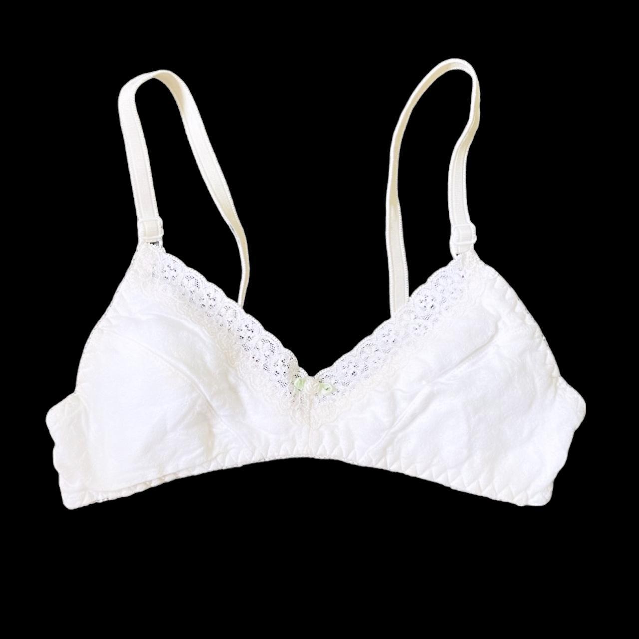 vintage white lace trim bra with little flower in... - Depop