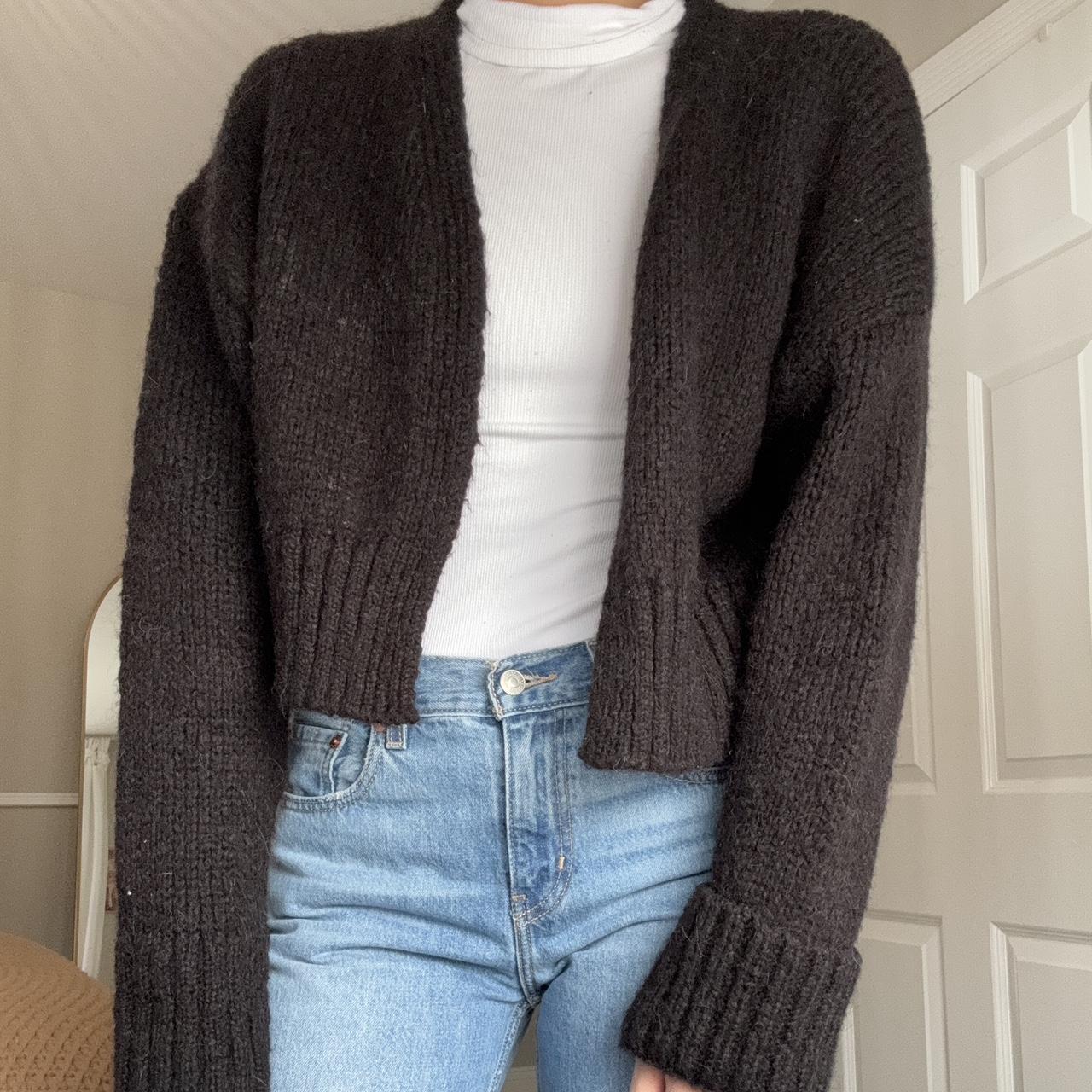 Zara black wool cardigan worn once - Depop