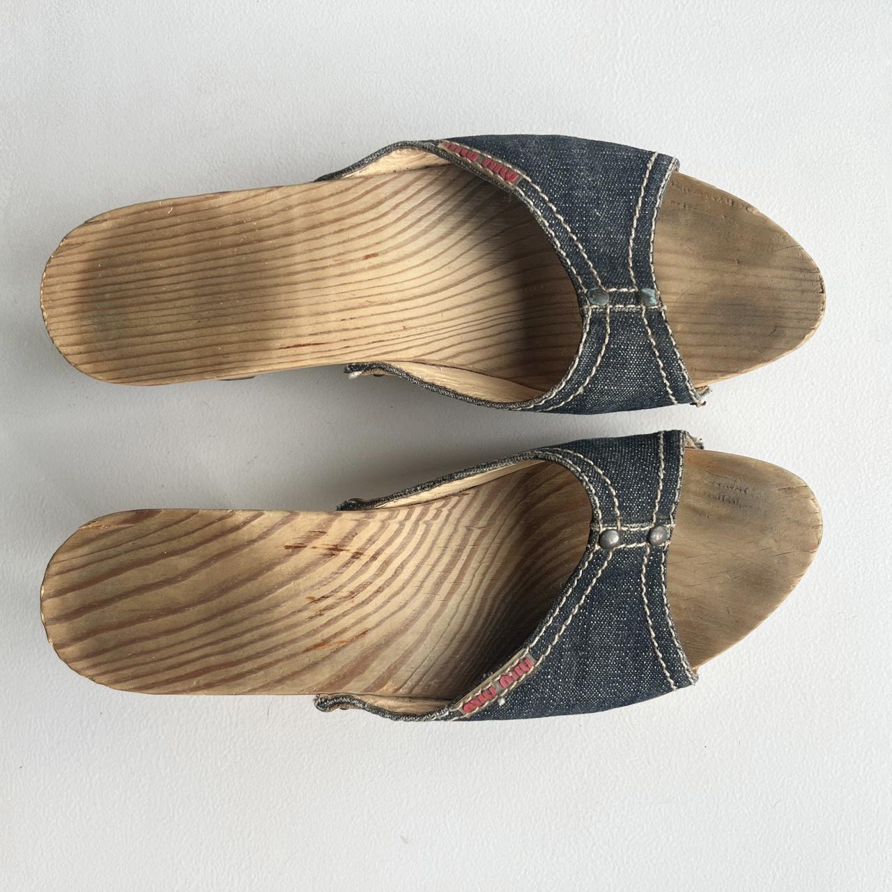 Vintage Miu Miu wooden denim clogs Good condition... - Depop