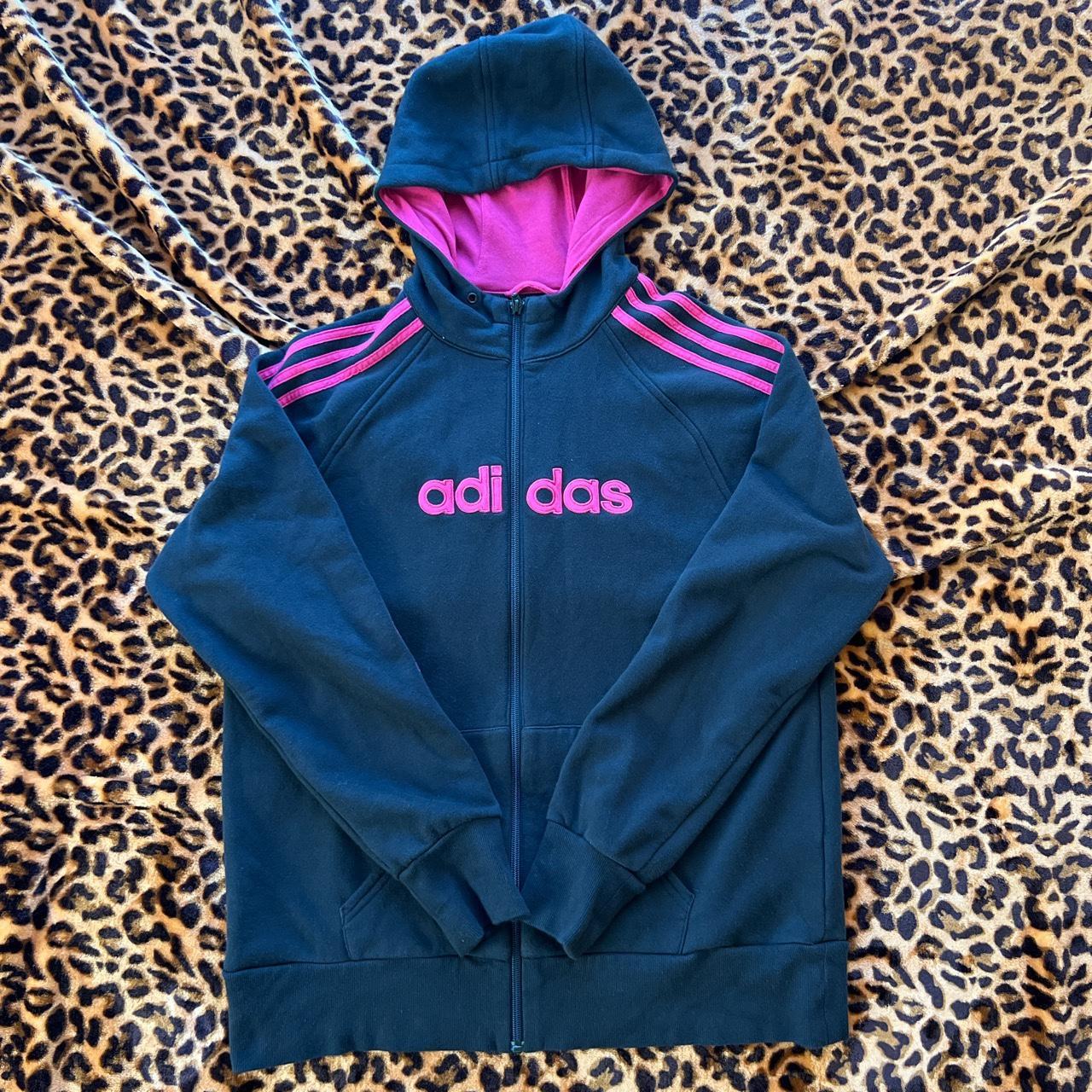 Adidas Zip Up Jacket With Hood Womens Size L Black Depop