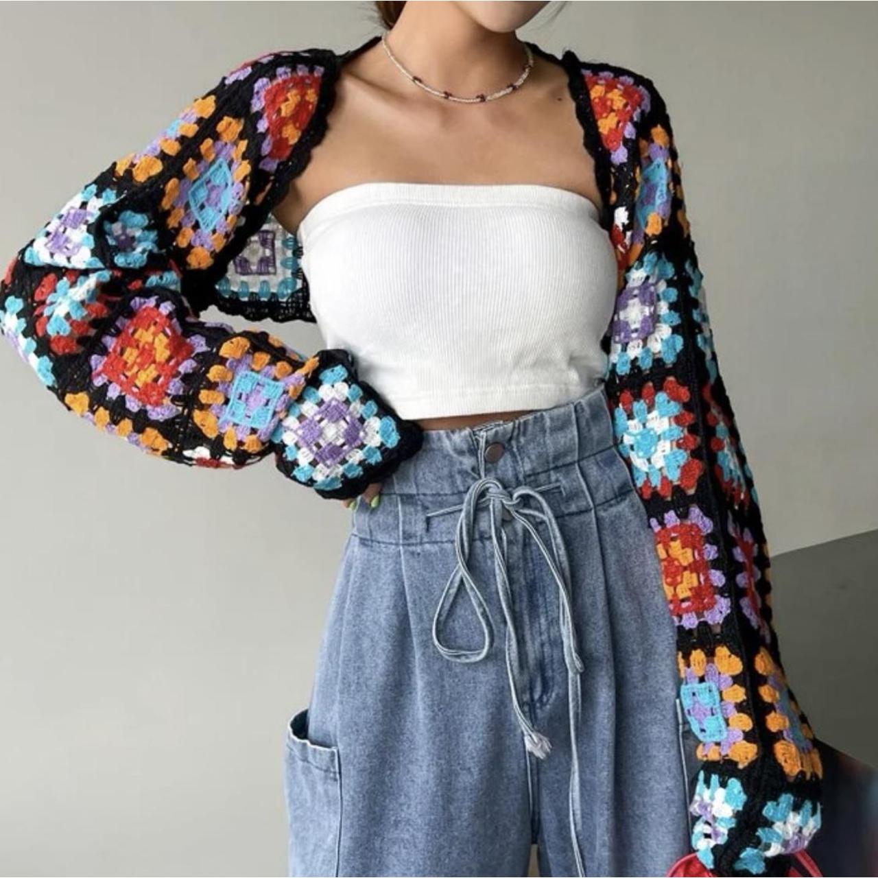 Colorful knitted shrug - Depop