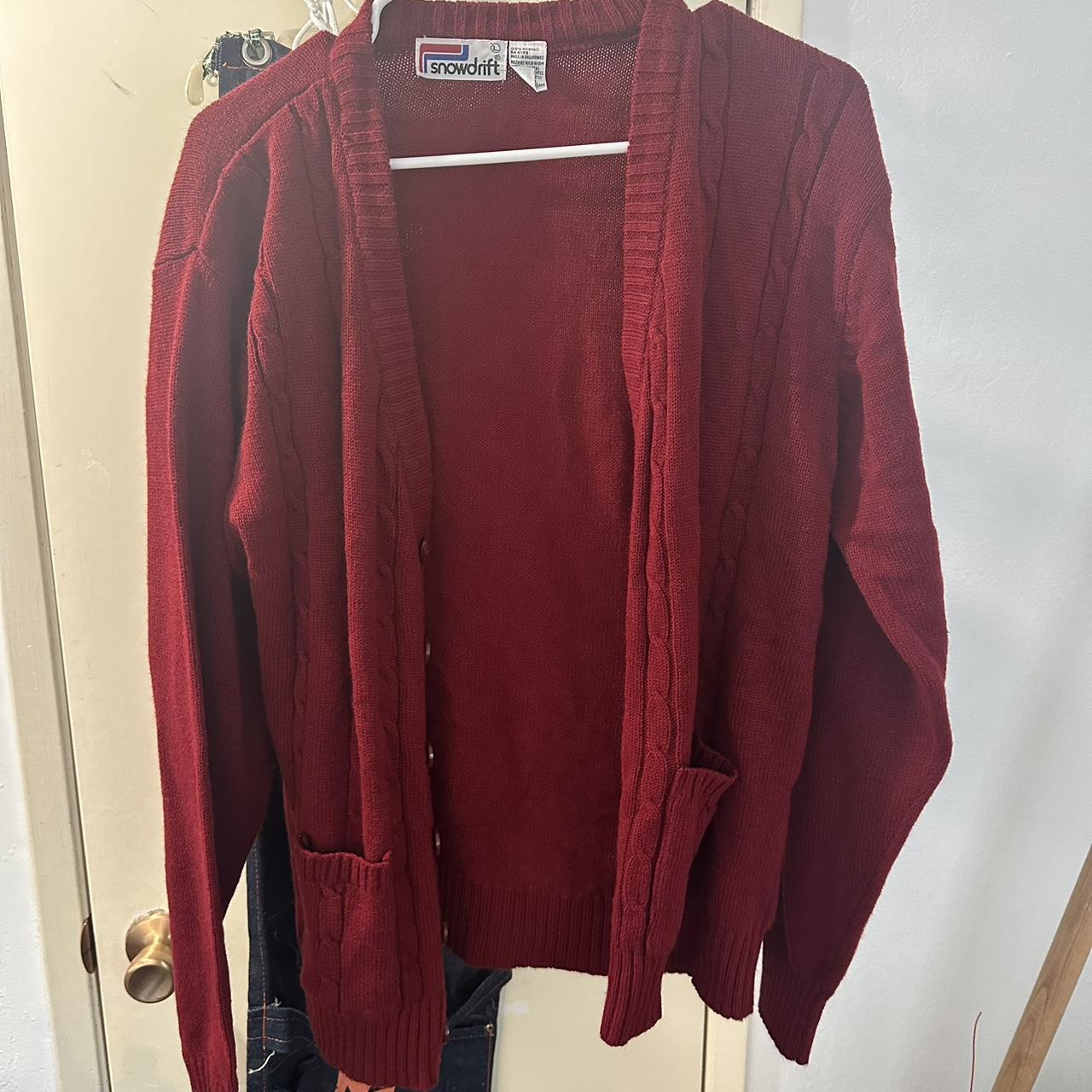 Red Cable Knit Cardigan Front pockets All buttons... - Depop