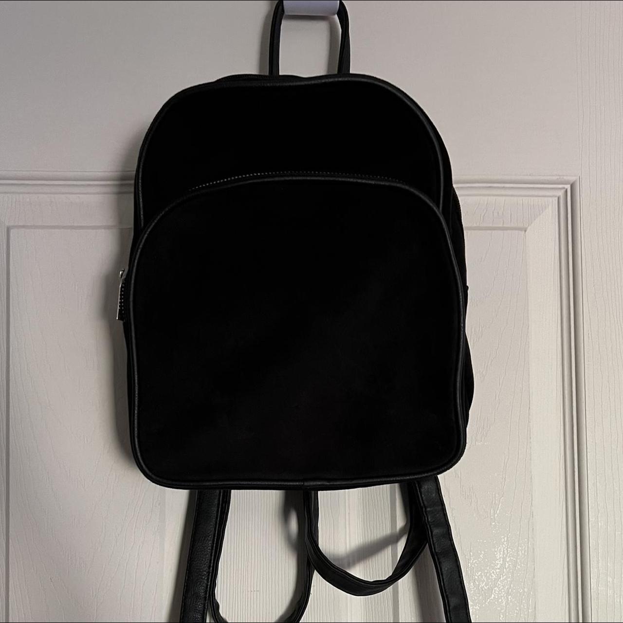 Black velvet material small backpack In good condition - Depop