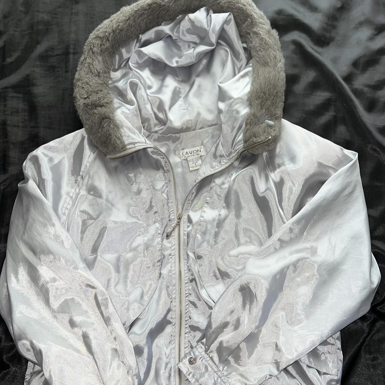 Cute silky material silver jacket with a snow flake... - Depop