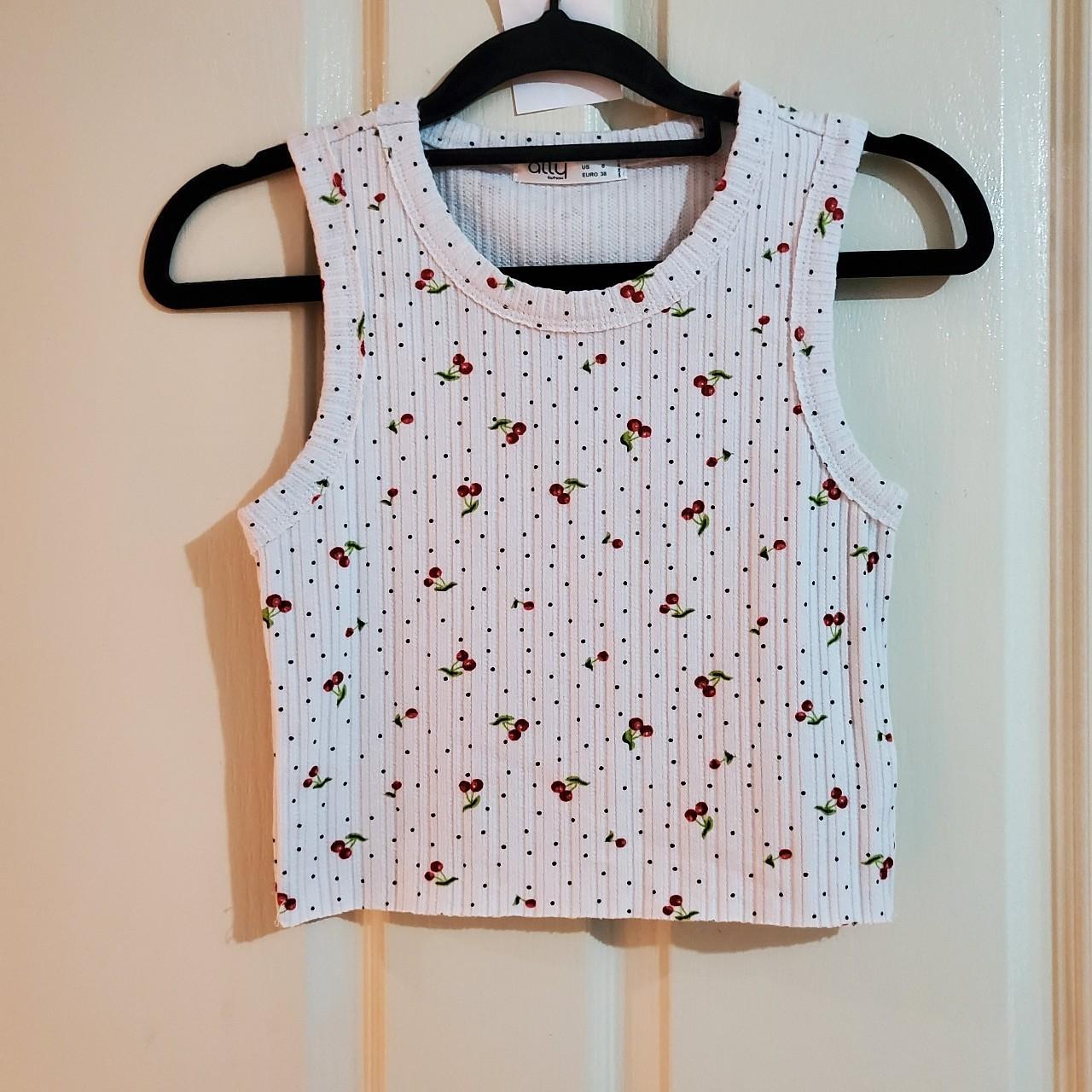 Cherry cropped tank with ribbed texture. Great with... - Depop