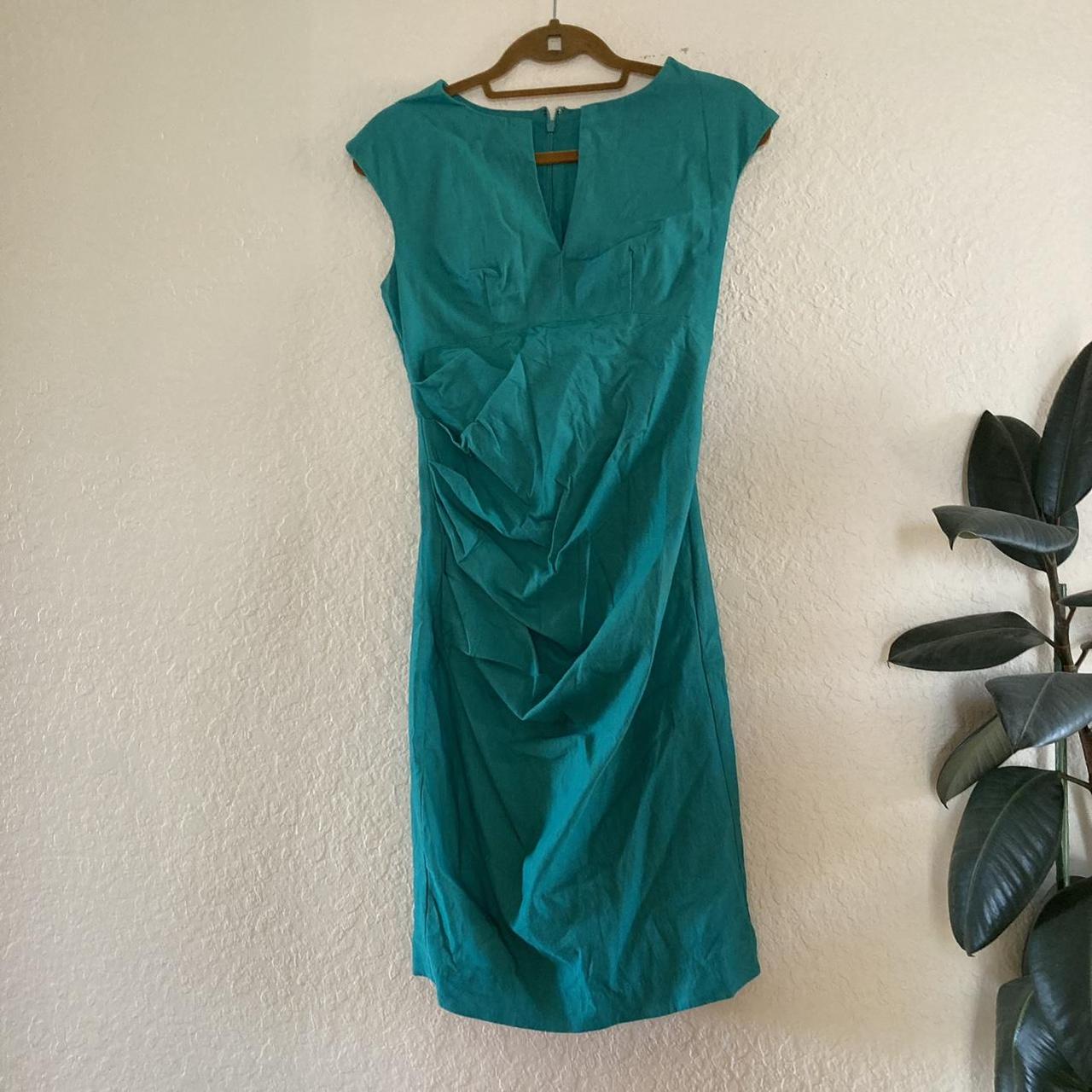 Turquoise green blue fitted shift dress with ruched... - Depop